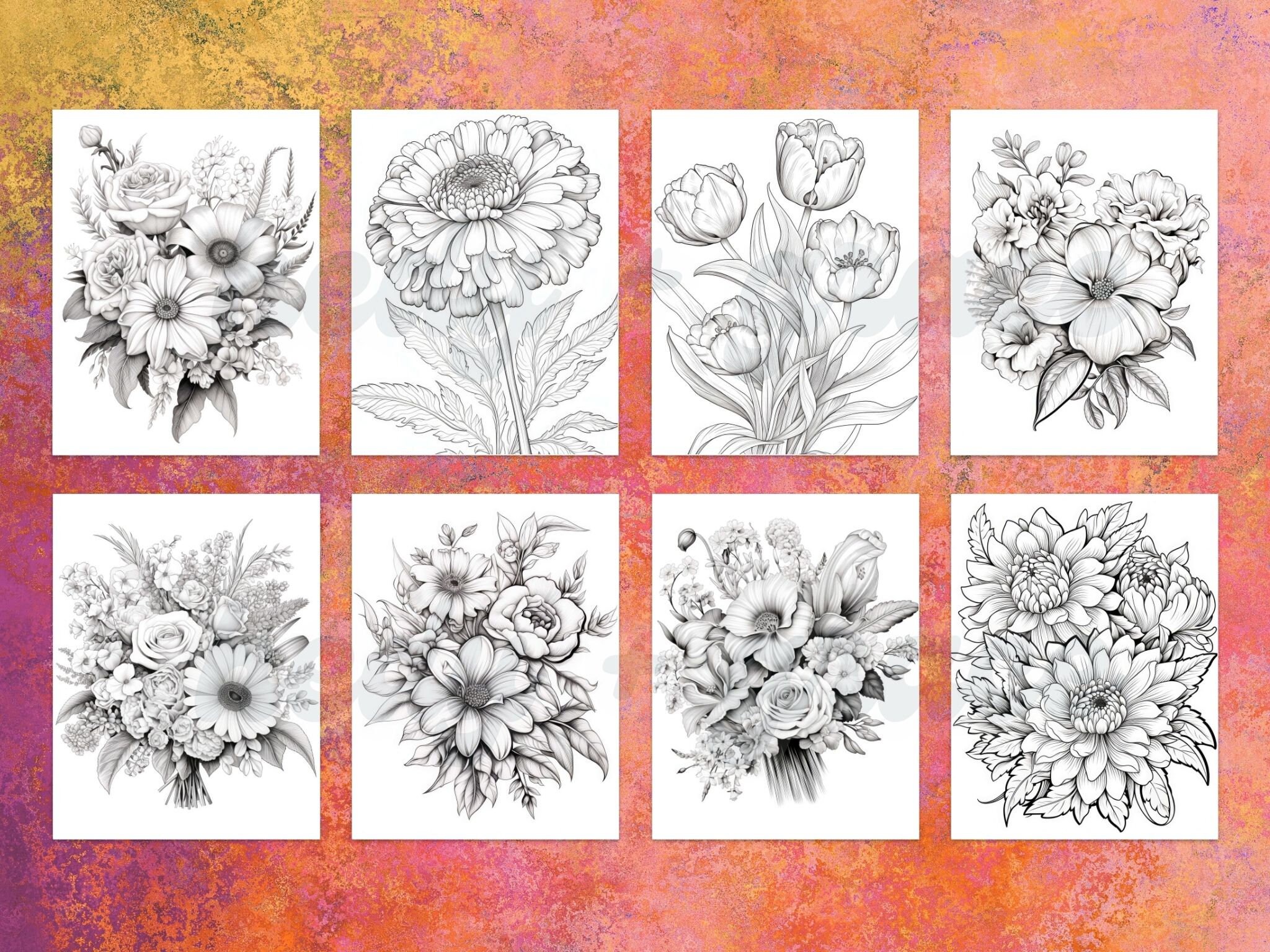 Palette of Petals Printable Coloring Book, Floral Bouquet Coloring ...