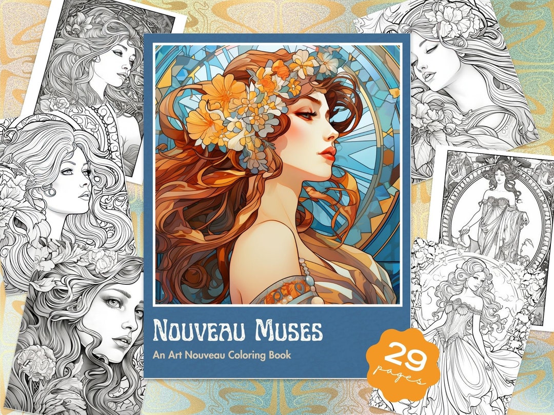 Nouveau Muses Art Noveau Adult Coloring Book PDF Instant Download ...