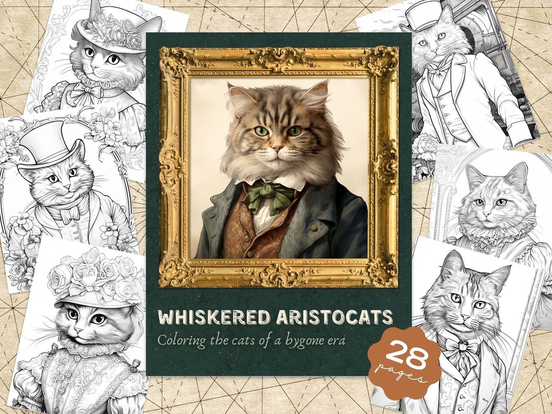 Whiskered Aristocats Coloring Pages Cat Coloring Sheets - Etsy