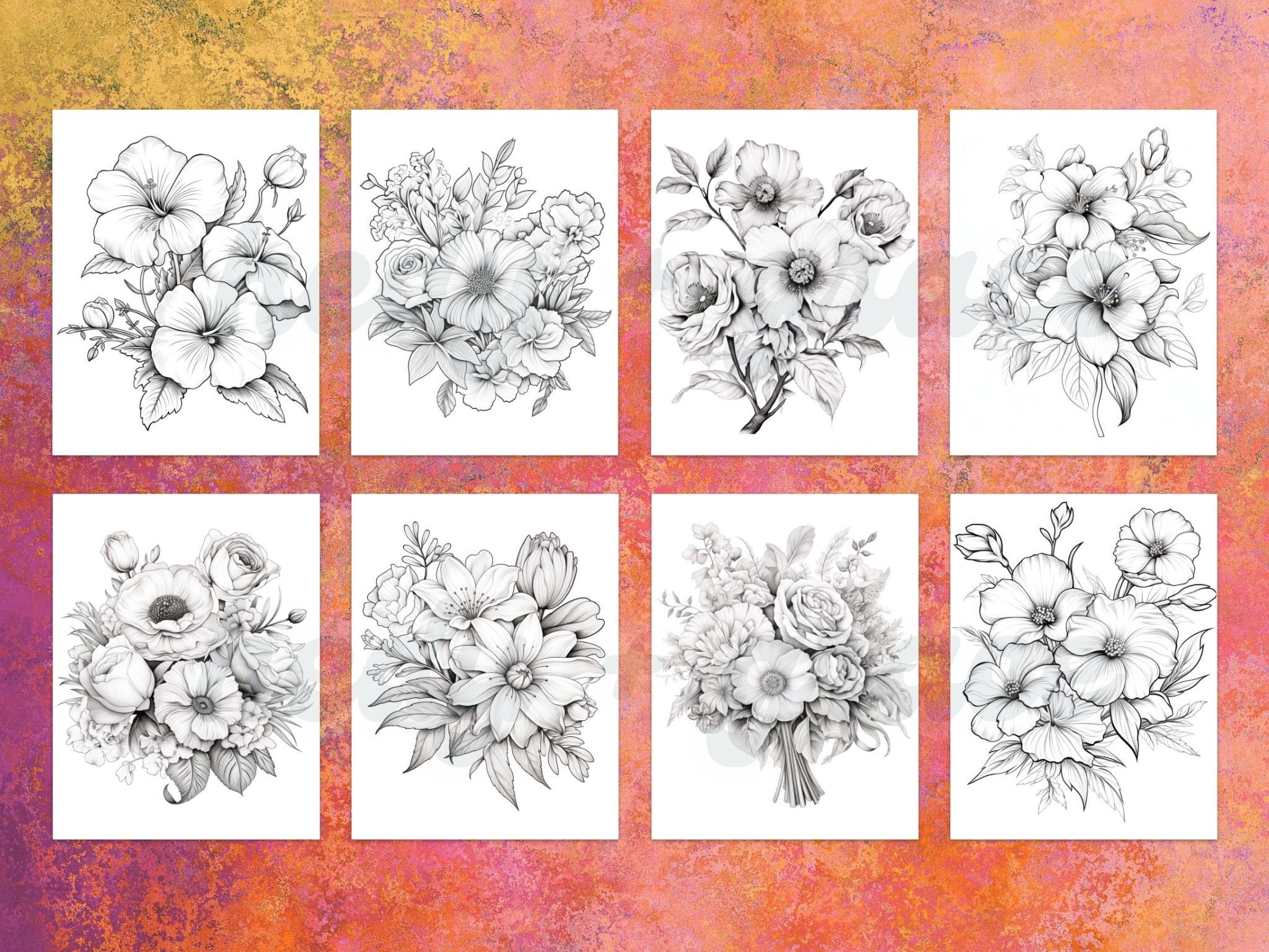 Palette of Petals Printable Coloring Book, Floral Bouquet Coloring ...
