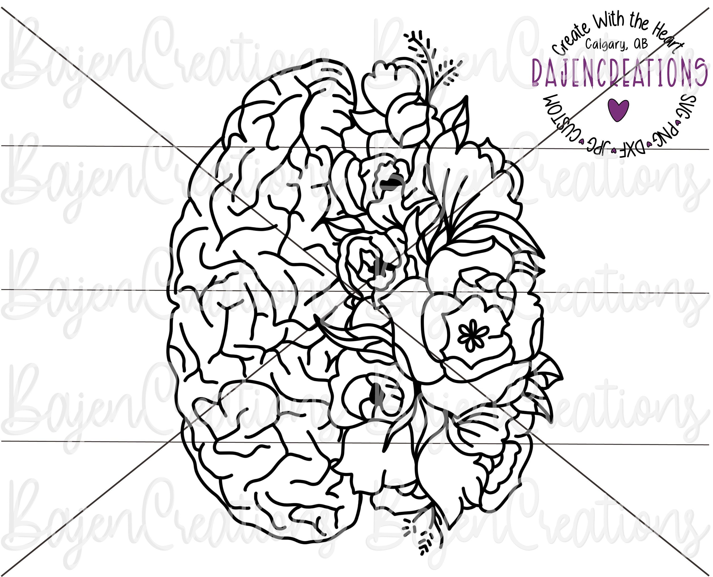 Floral Brain Line Art SVG Cut File for Cricut and Silhouette - Etsy