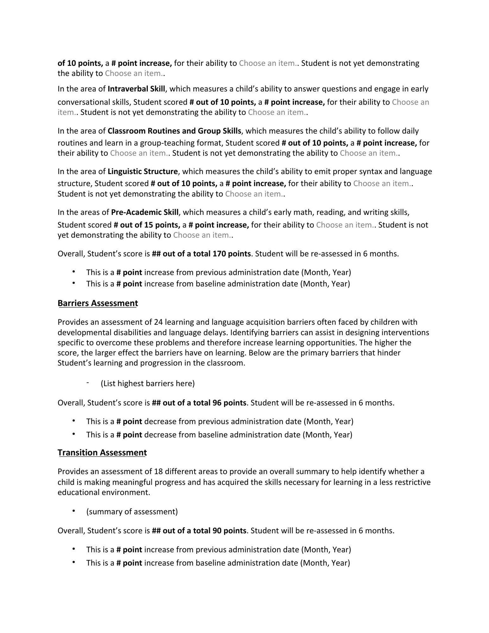 Editable VB-MAPP Summary Template, Milestones, Barriers, and ...