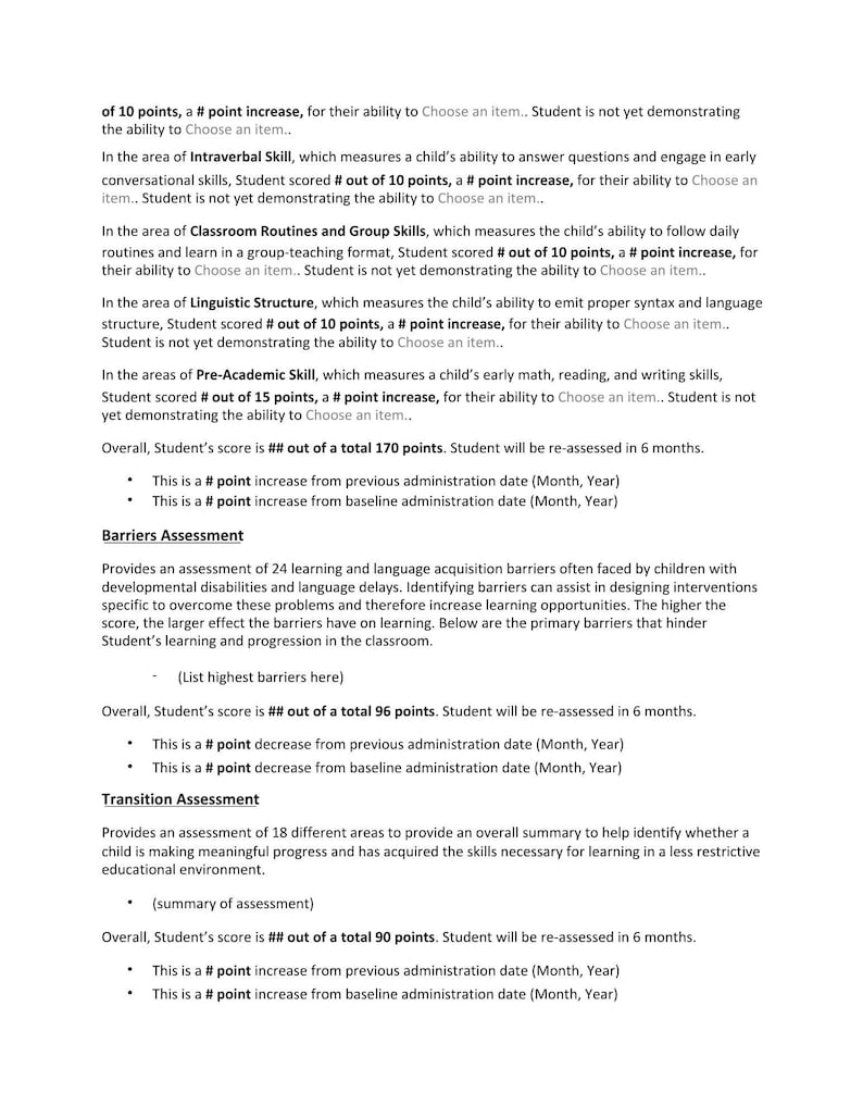 Editable VB-MAPP Summary Template, Milestones, Barriers, and ...