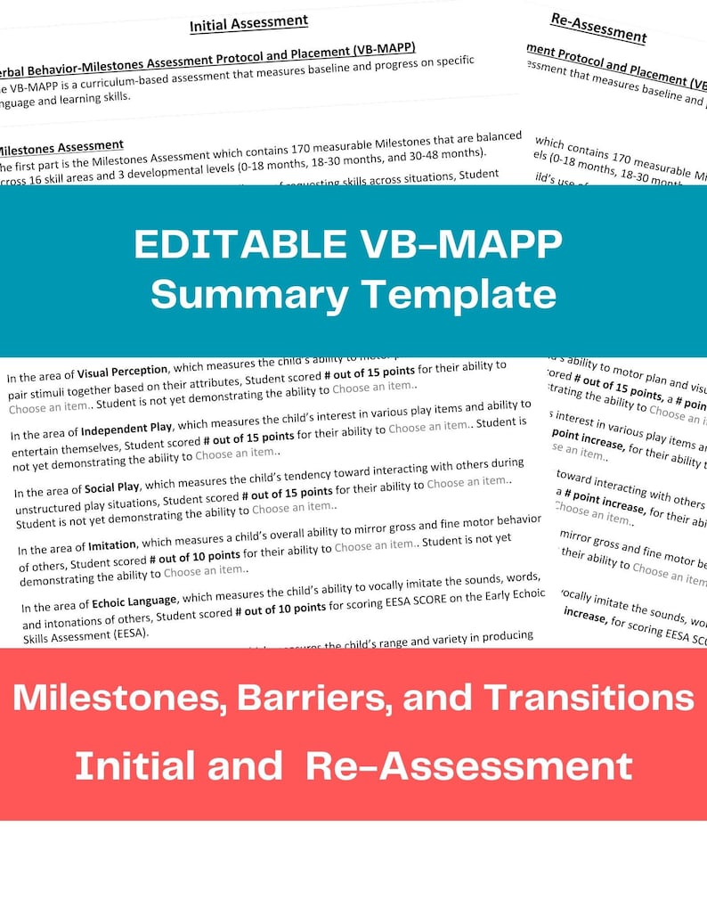 Editable VB-MAPP Summary Template, Milestones, Barriers, and Transitions - Etsy