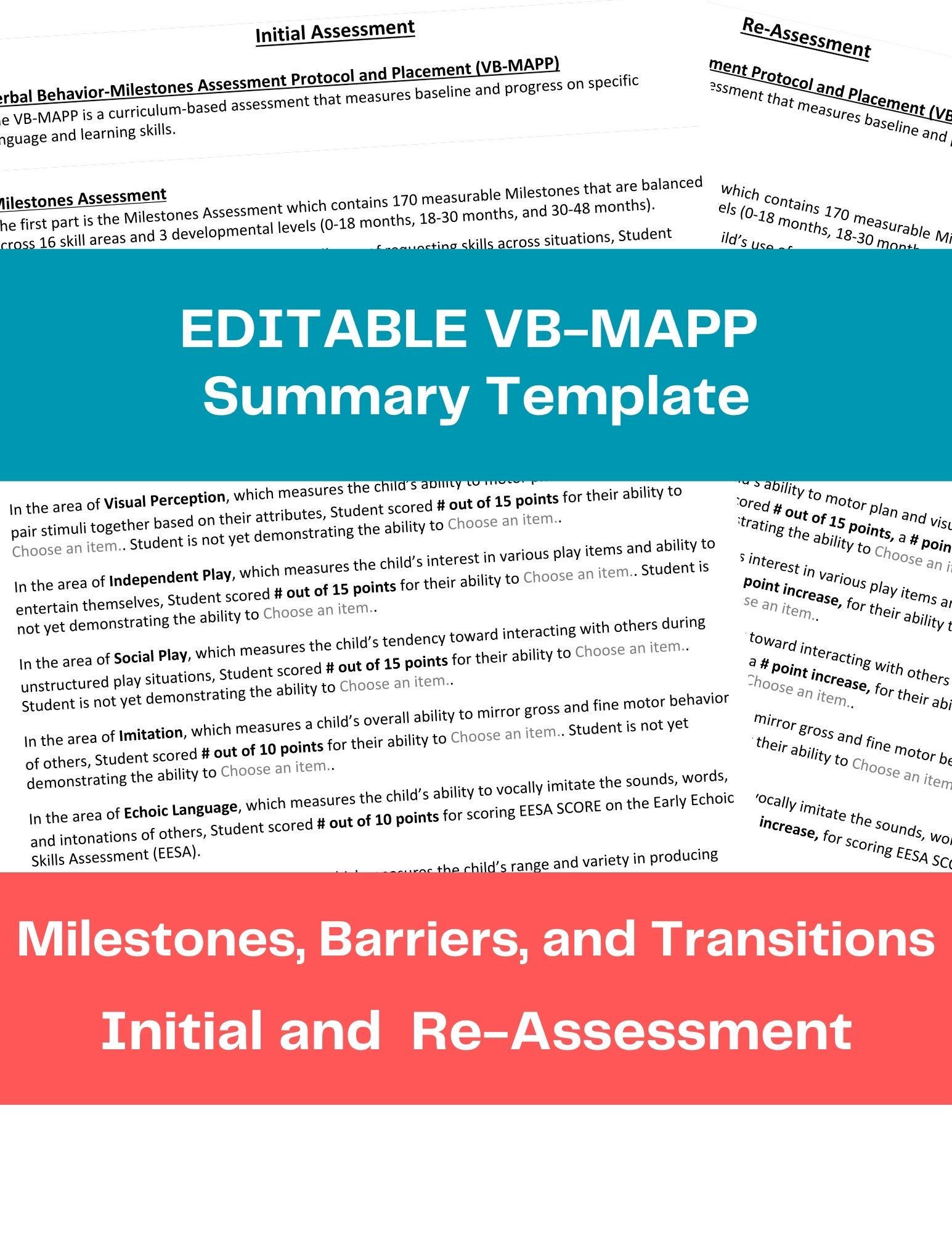 Editable VB-MAPP Summary Template, Milestones, Barriers, and ...