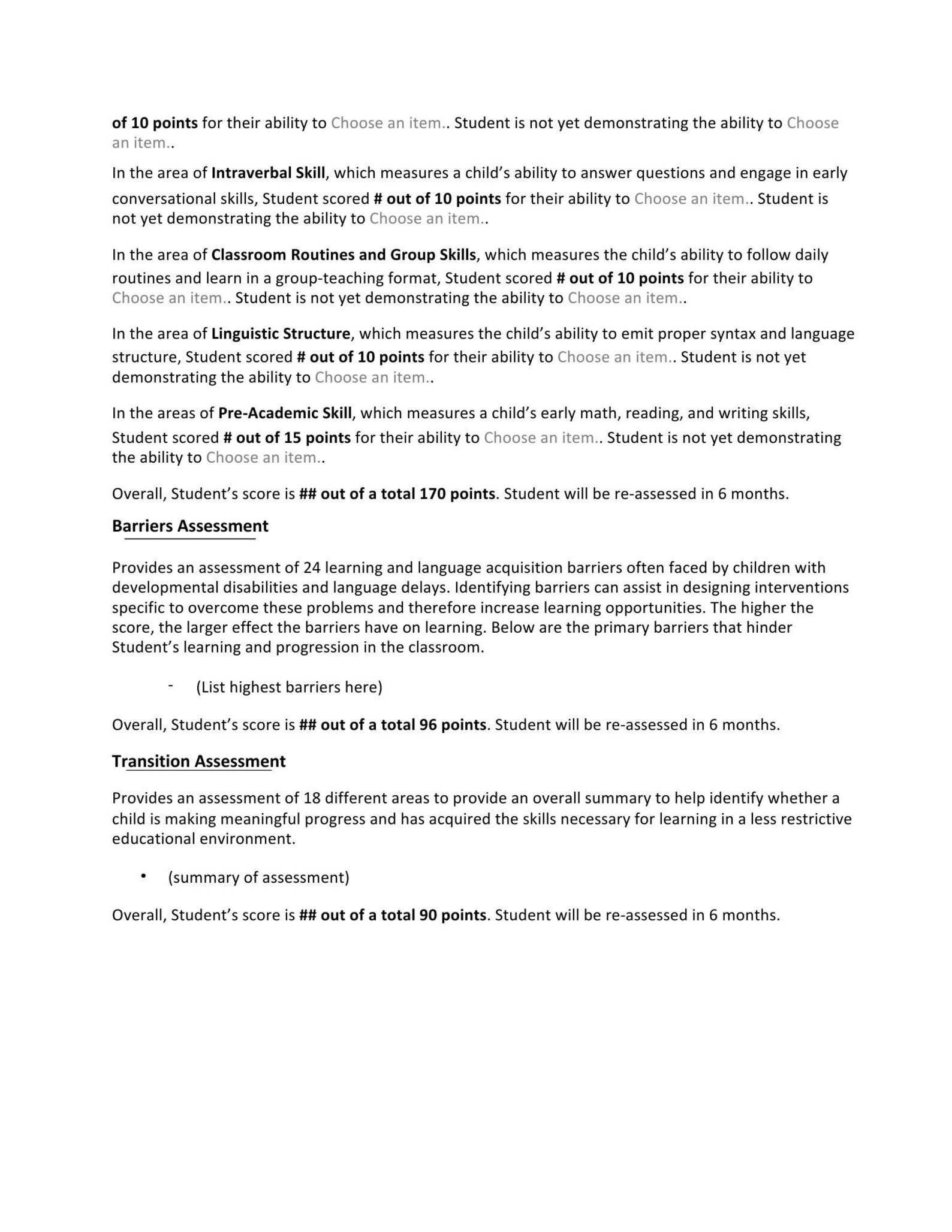 Editable VB-MAPP Summary Template, Milestones, Barriers, and ...