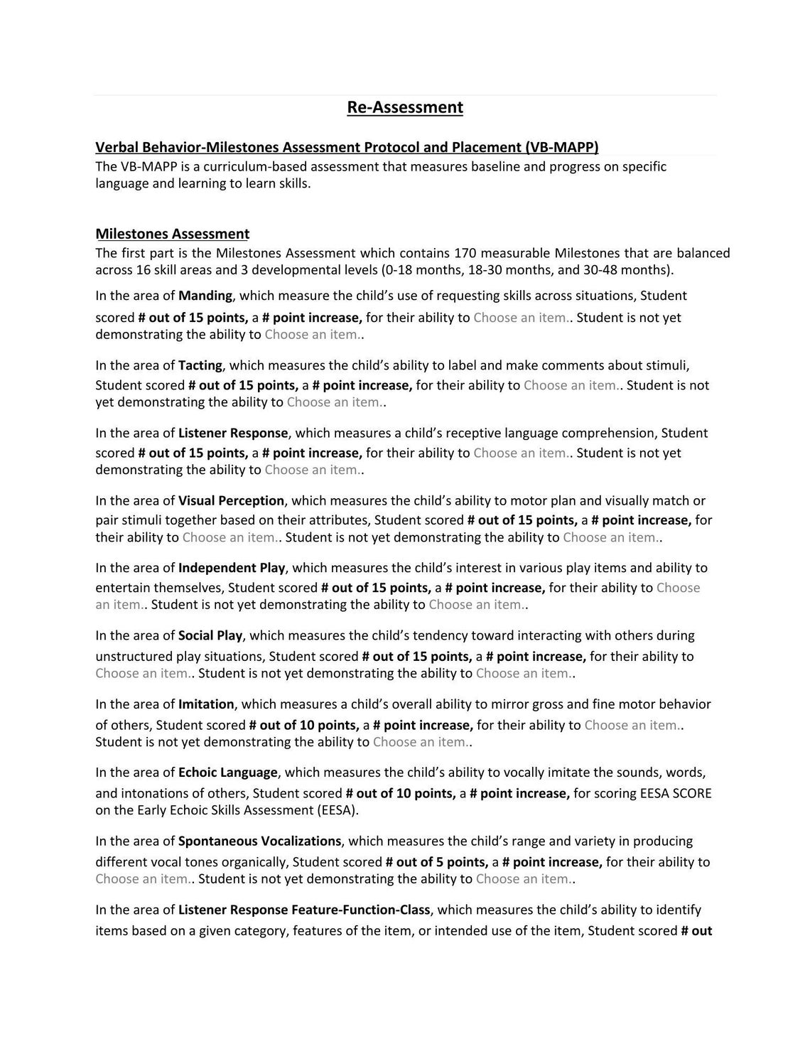 Editable VB-MAPP Summary Template, Milestones, Barriers, and ...