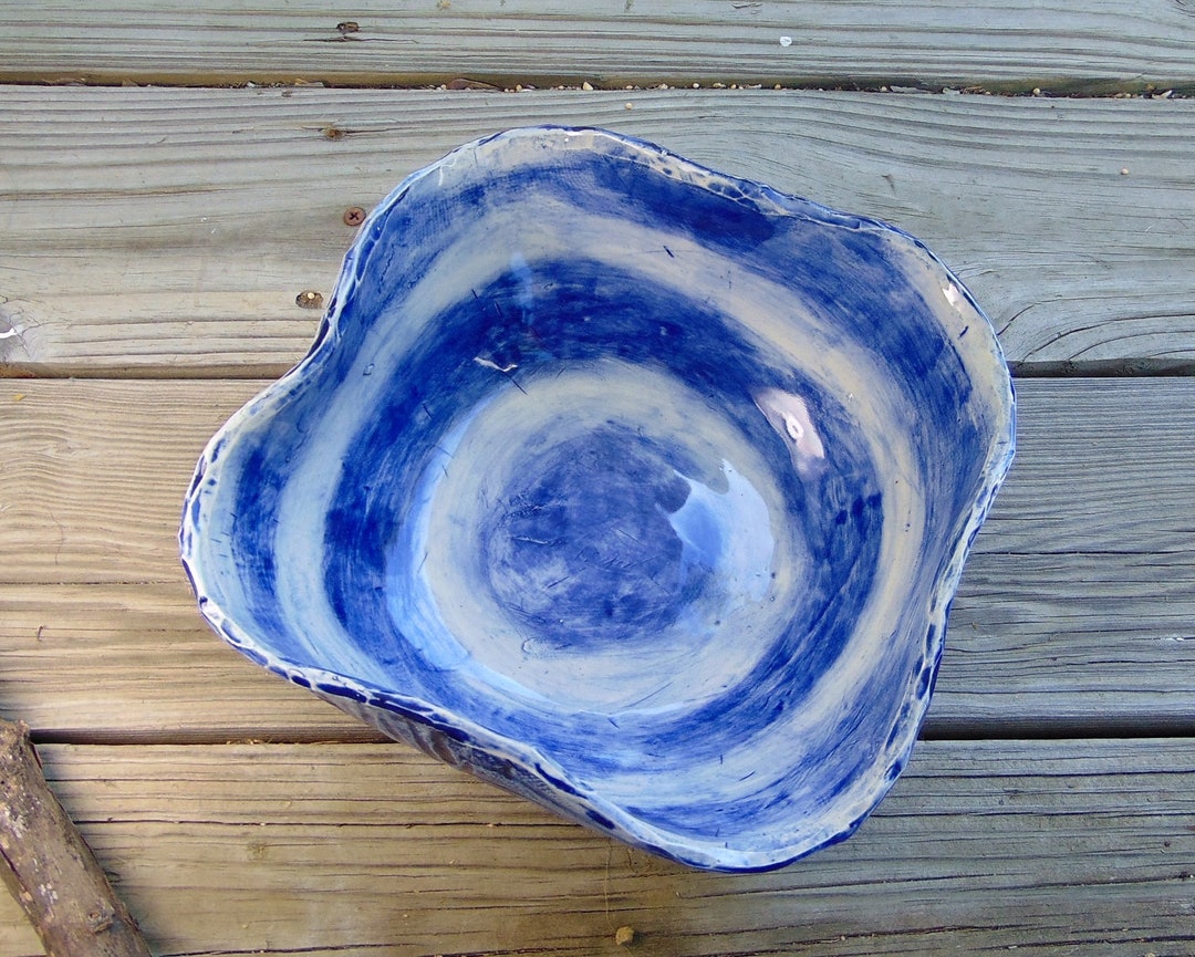 Large Hand Carved Hand Built Pottery Fruit Bowl - Food Safe Ceramic ...