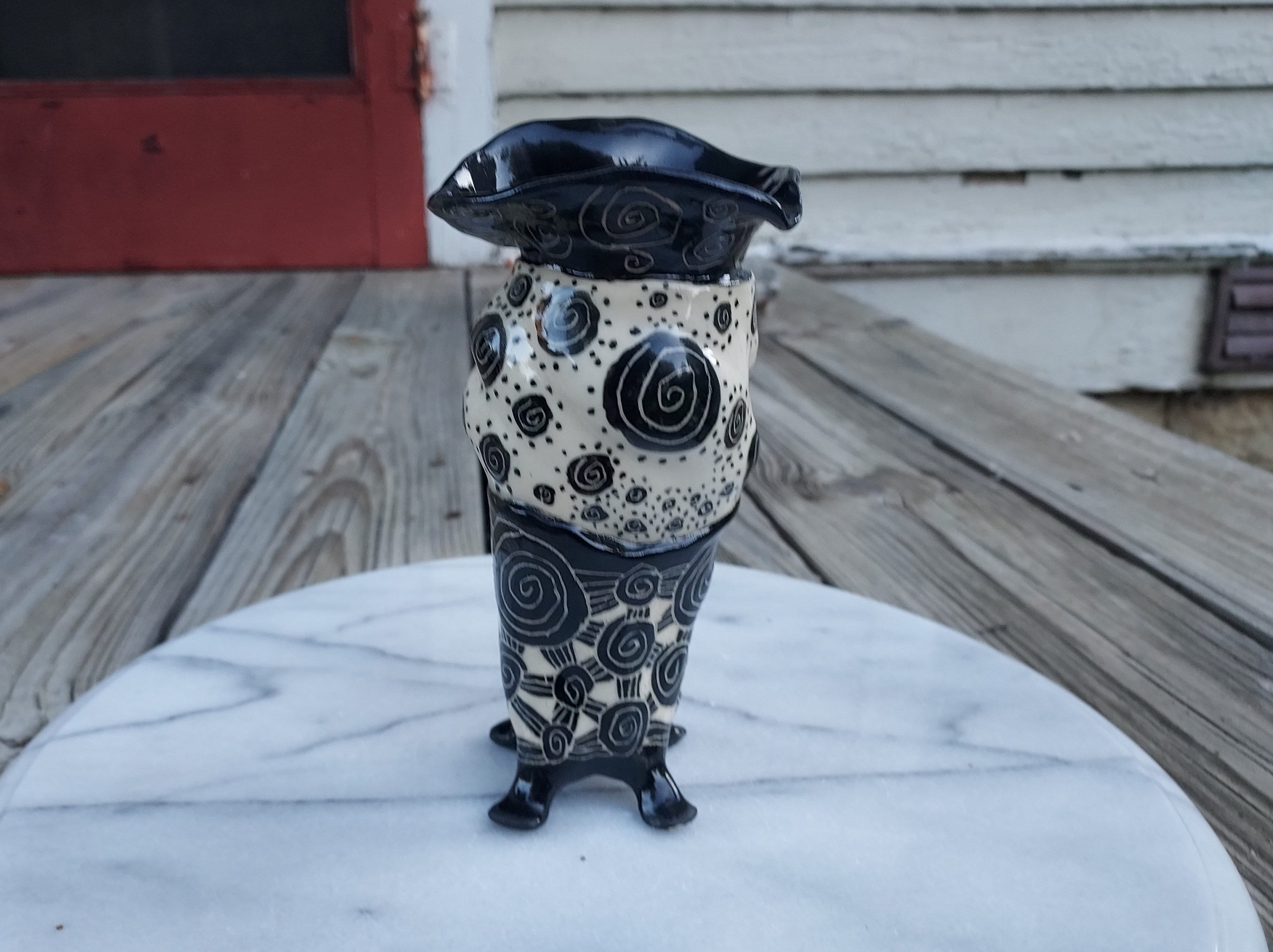 Pinched Pot Sgraffito Flower Vase - Etsy