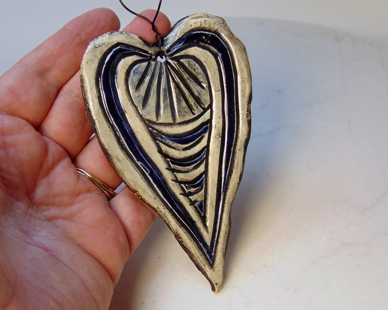 Valentine's Day Heart Shaped Hand Carved Pottery Ornament - Etsy