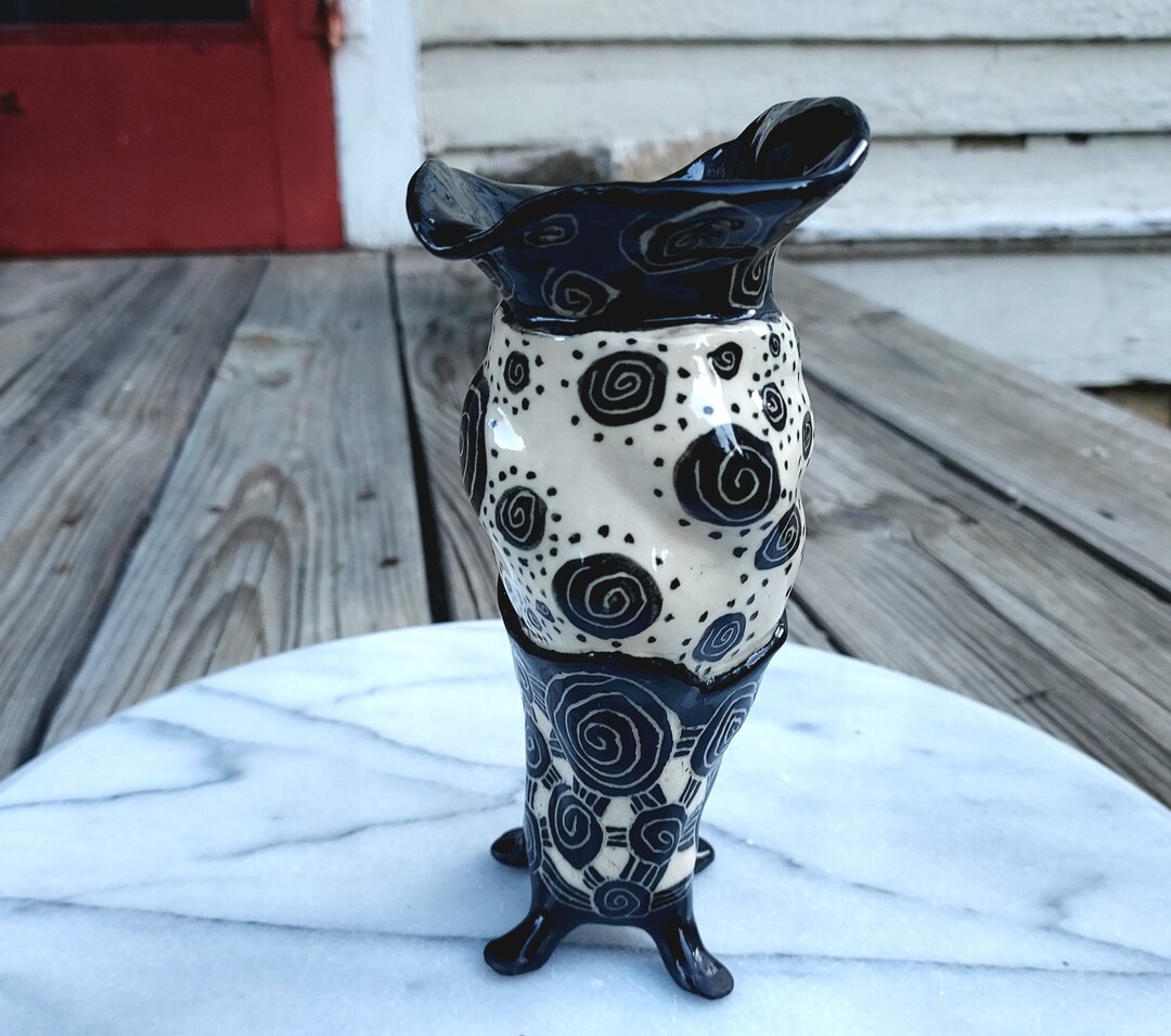 Pinched Pot Sgraffito Flower Vase - Etsy