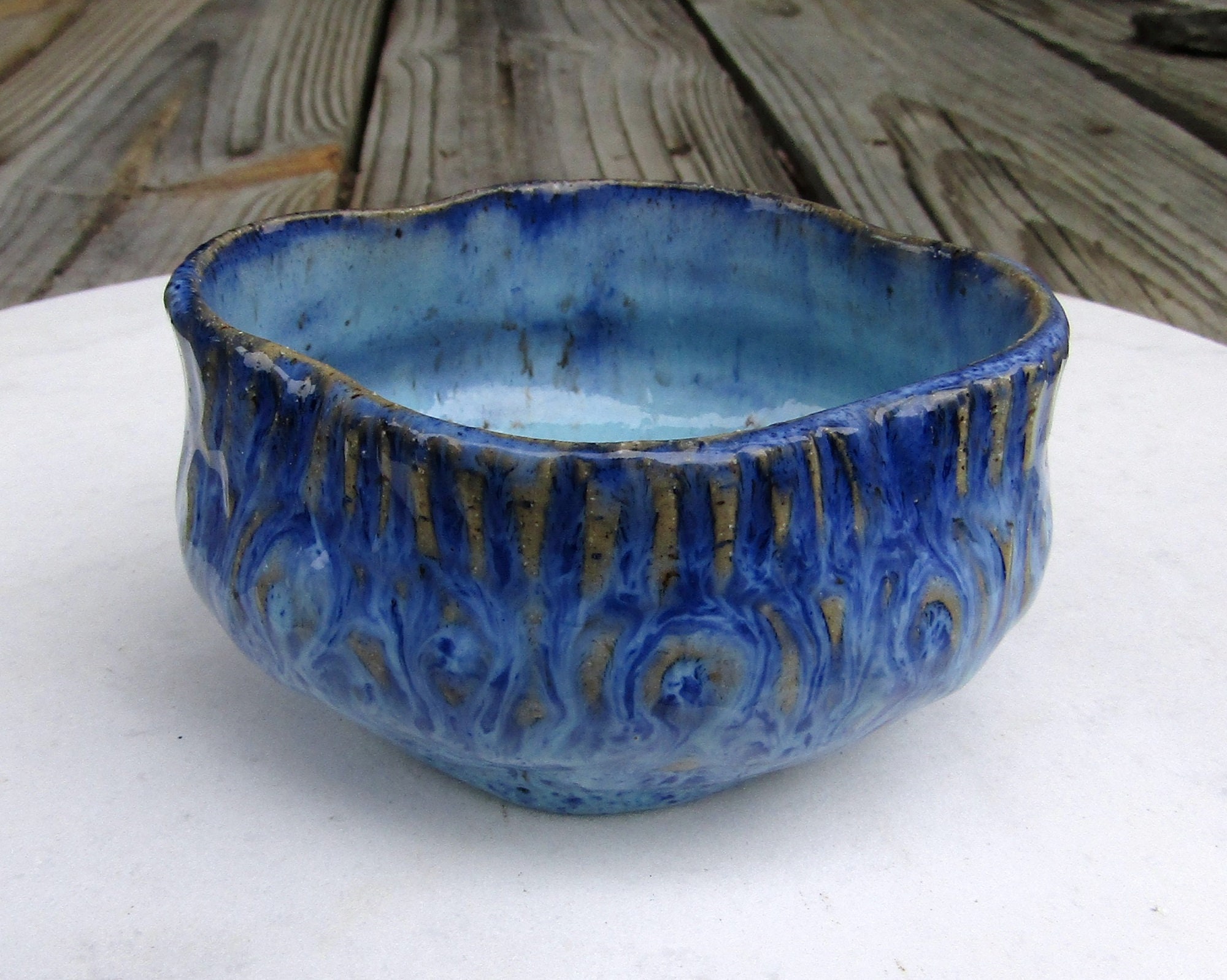 Wheel Thrown and Altered Bowl With Aqua Blue Carved Surface - Etsy