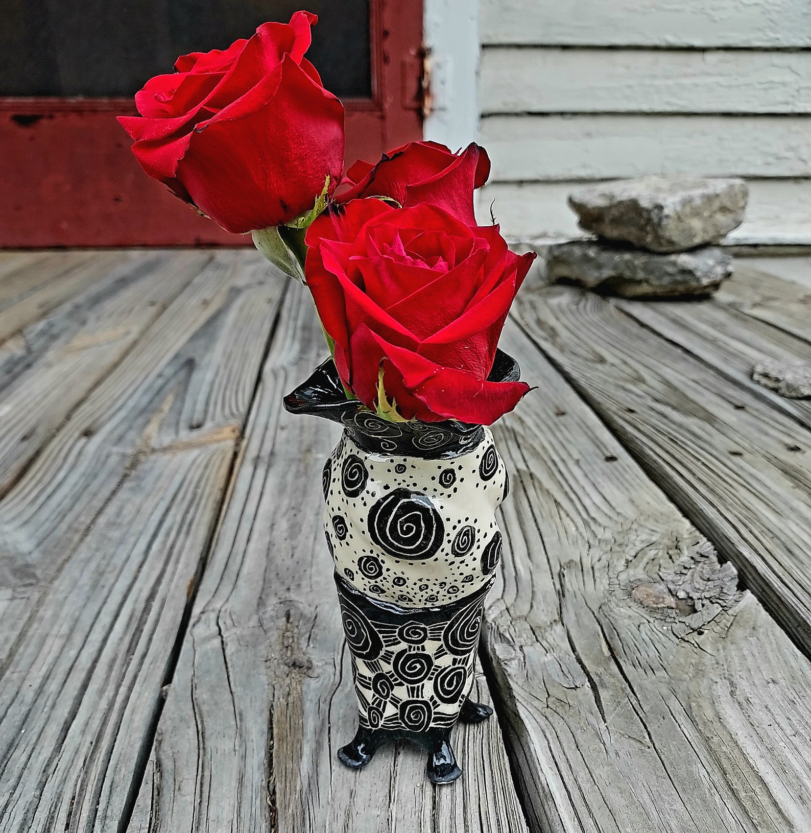 Pinched Pot Sgraffito Flower Vase - Etsy