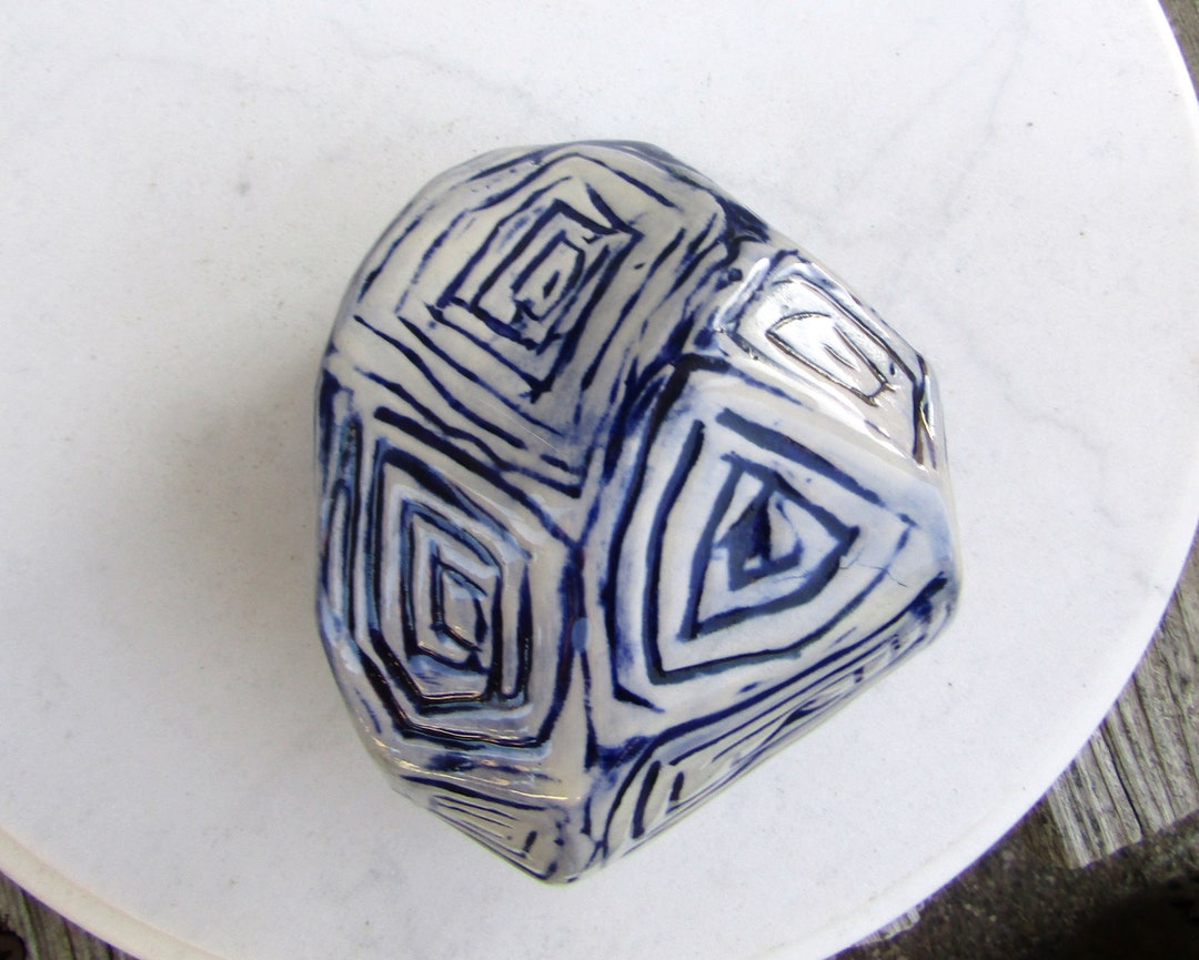 Modern Blue and White Hand Built Ceramic Sound Maker Rattle Sculpture ...