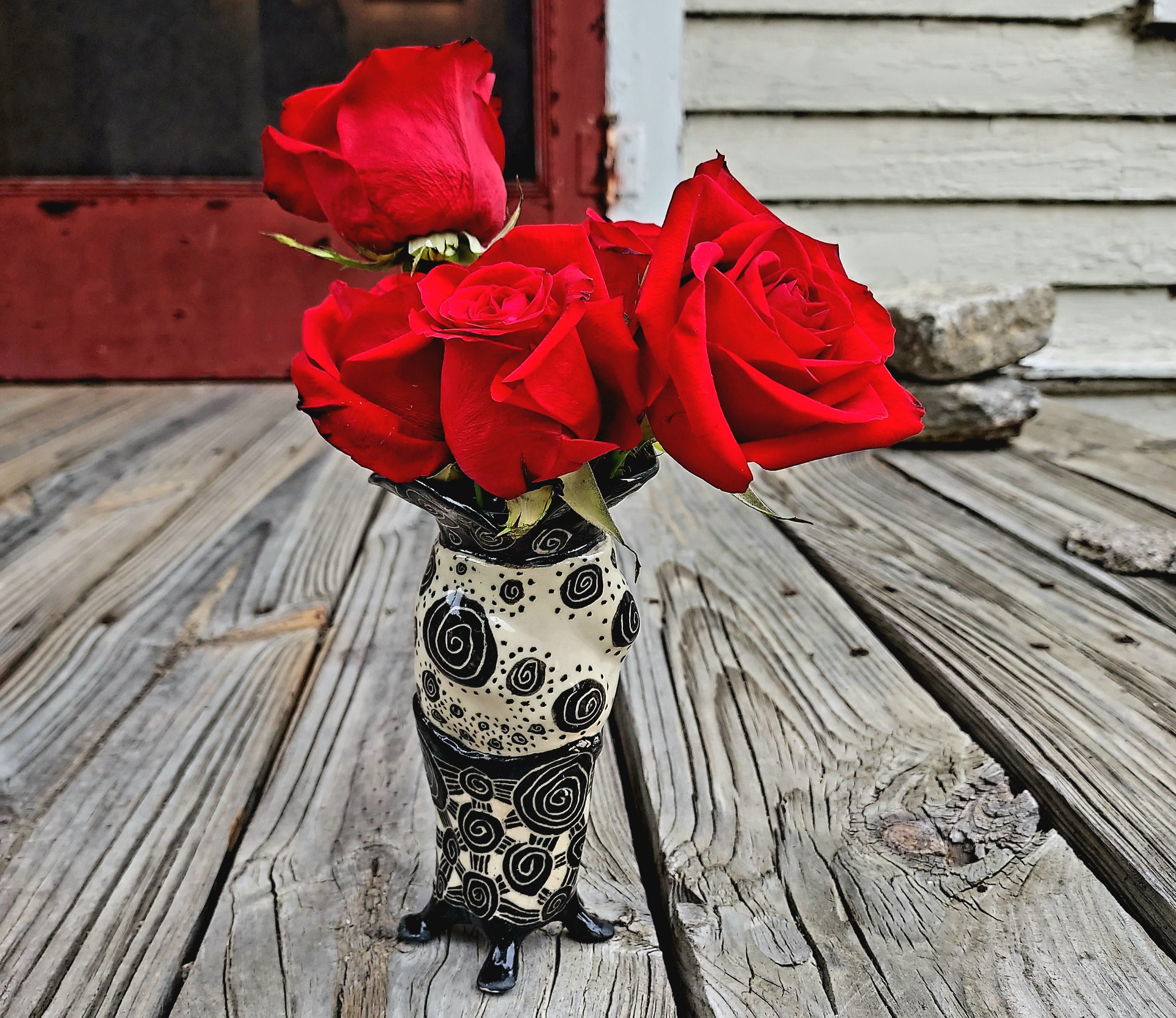 Pinched Pot Sgraffito Flower Vase - Etsy