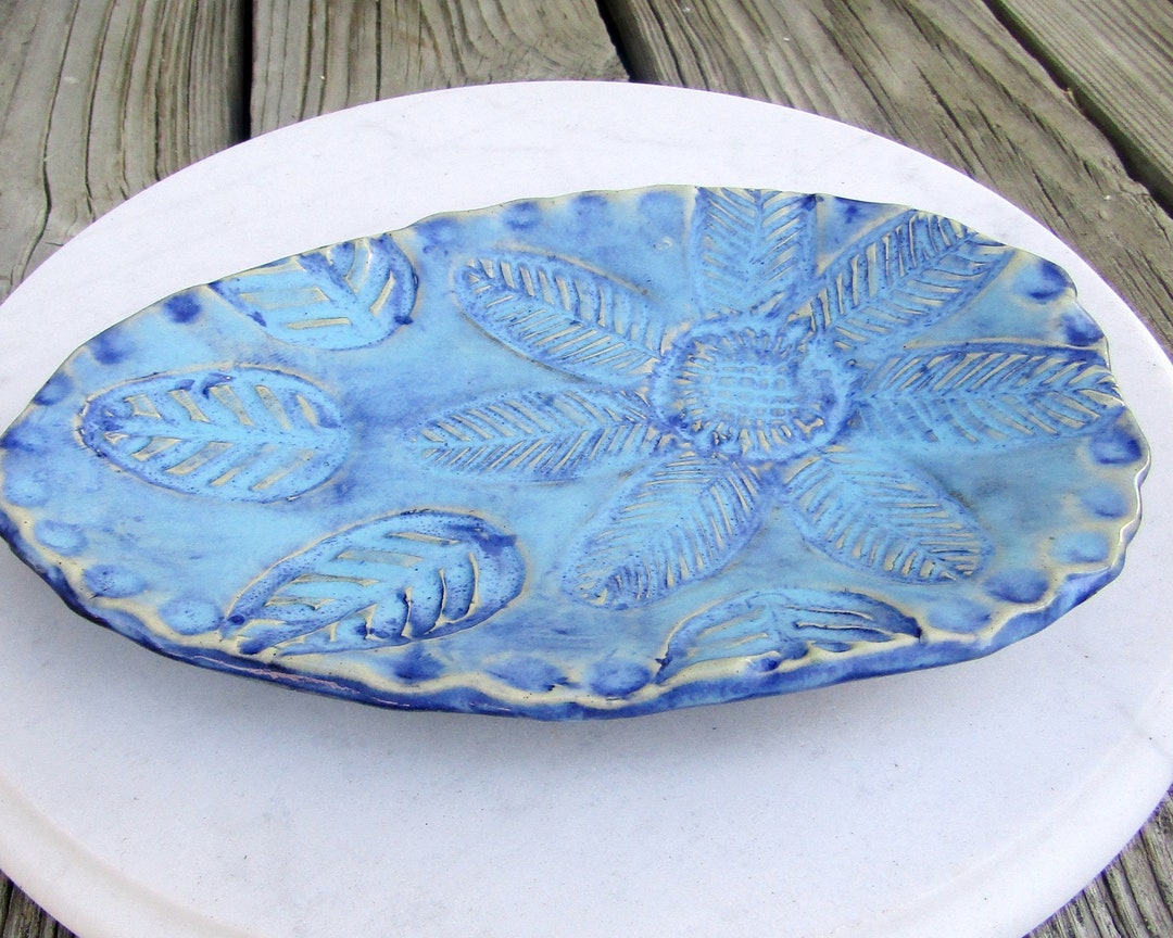Hand-built Pottery Platter in Aqua Blue - Cookie Tray - Etsy