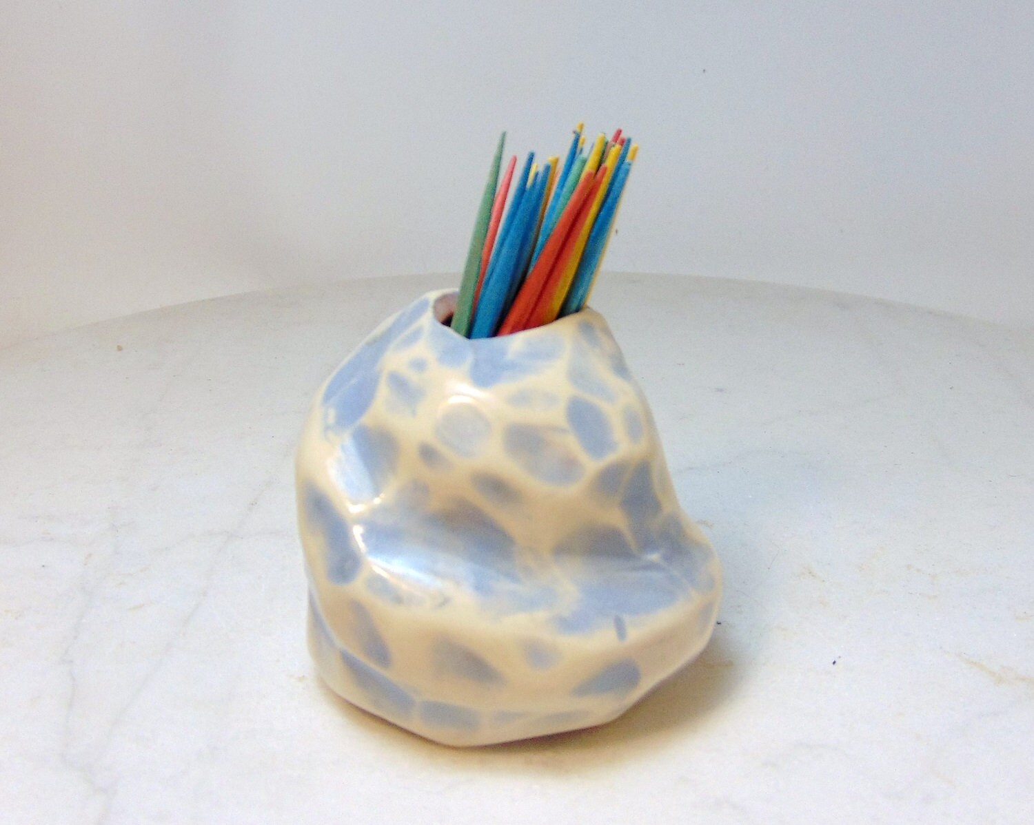 Wonky Tooth Pick Holder With Hand Carved Facets in Ice Berg Blue - Tiny ...