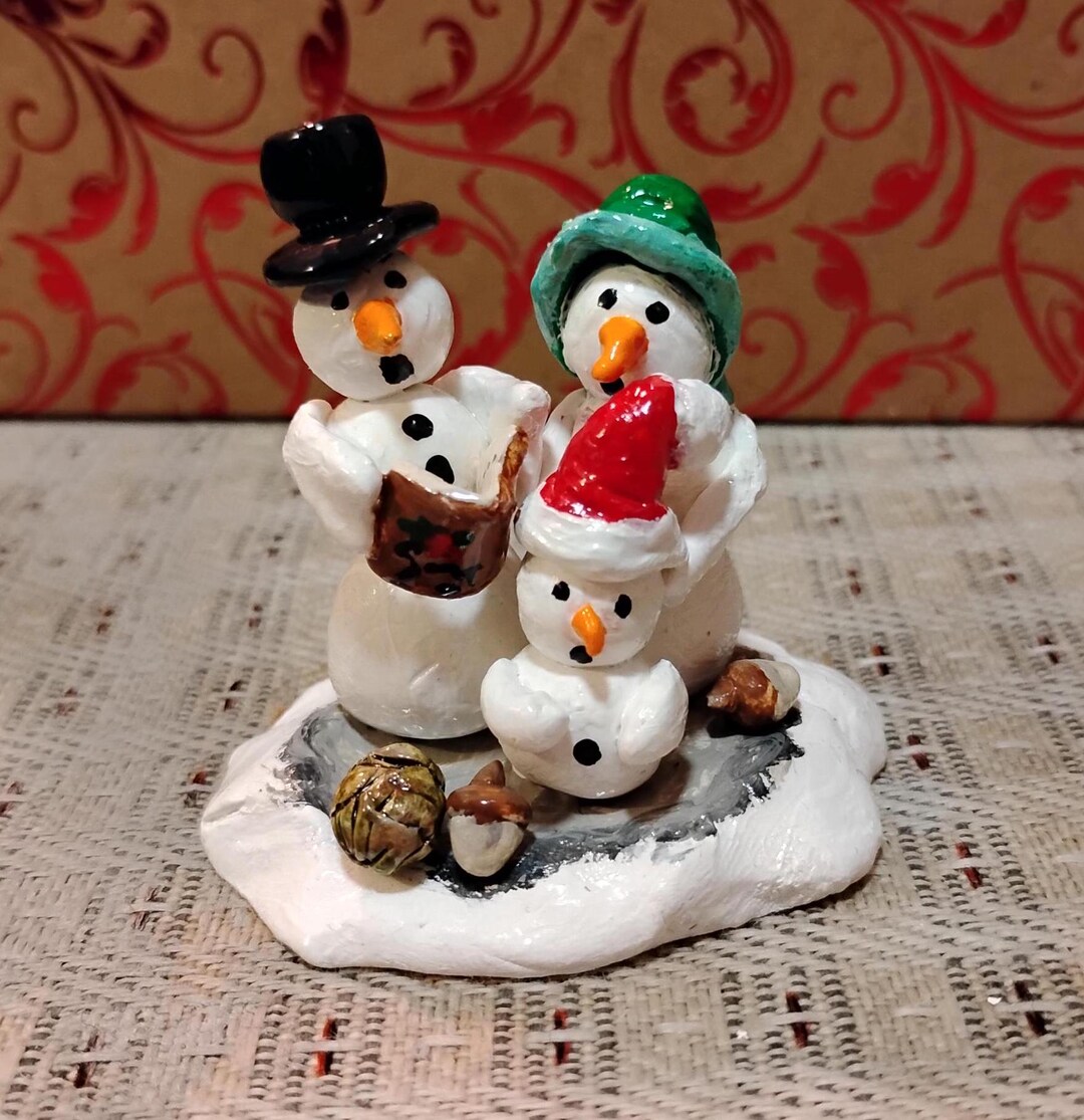 Christmas Caroling Snowman Family Centerpiece Clay Figurine - Etsy