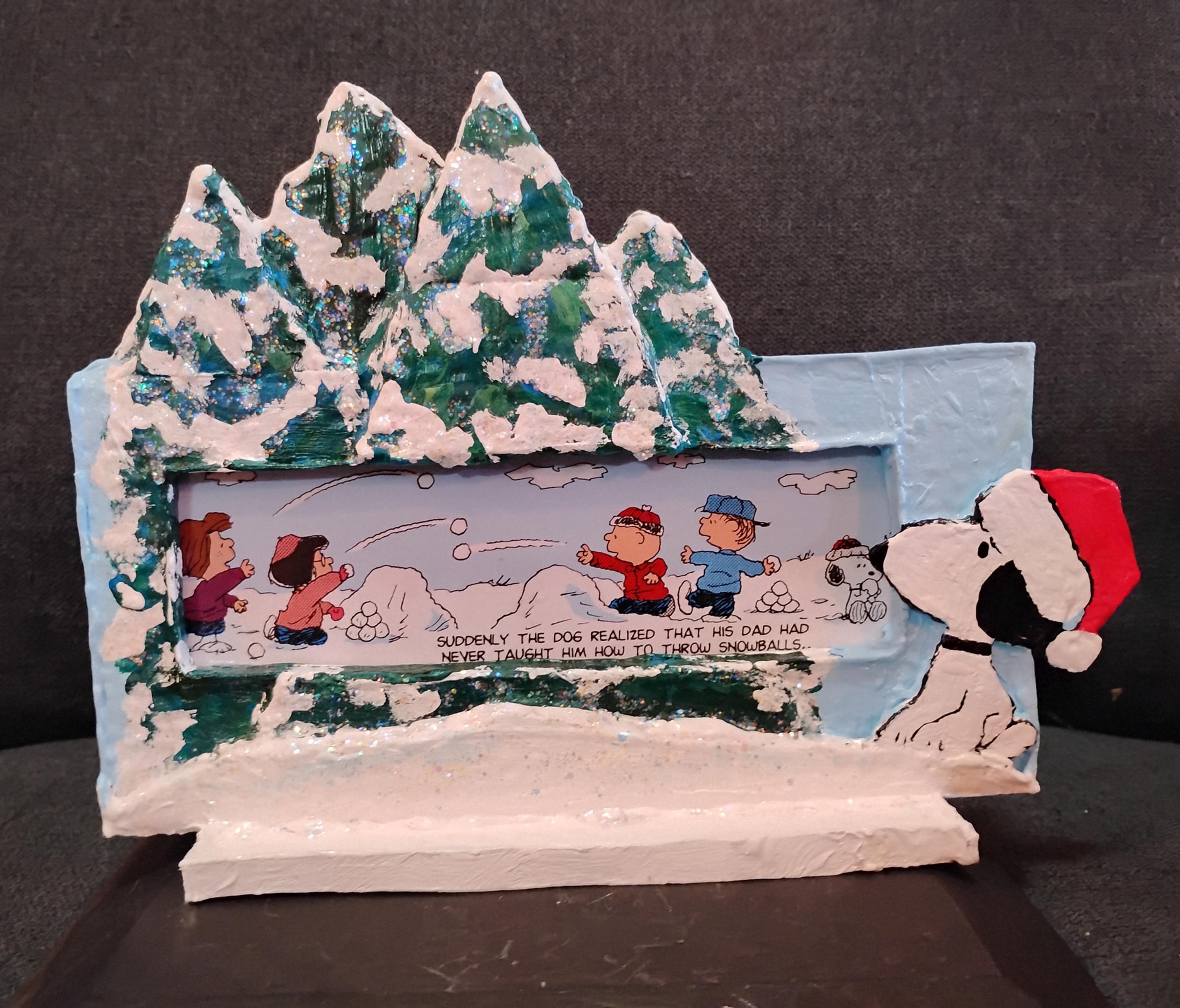 Peanuts Gang Framed Winter Comic Strip , Charlie Brown Snowball Fight ...