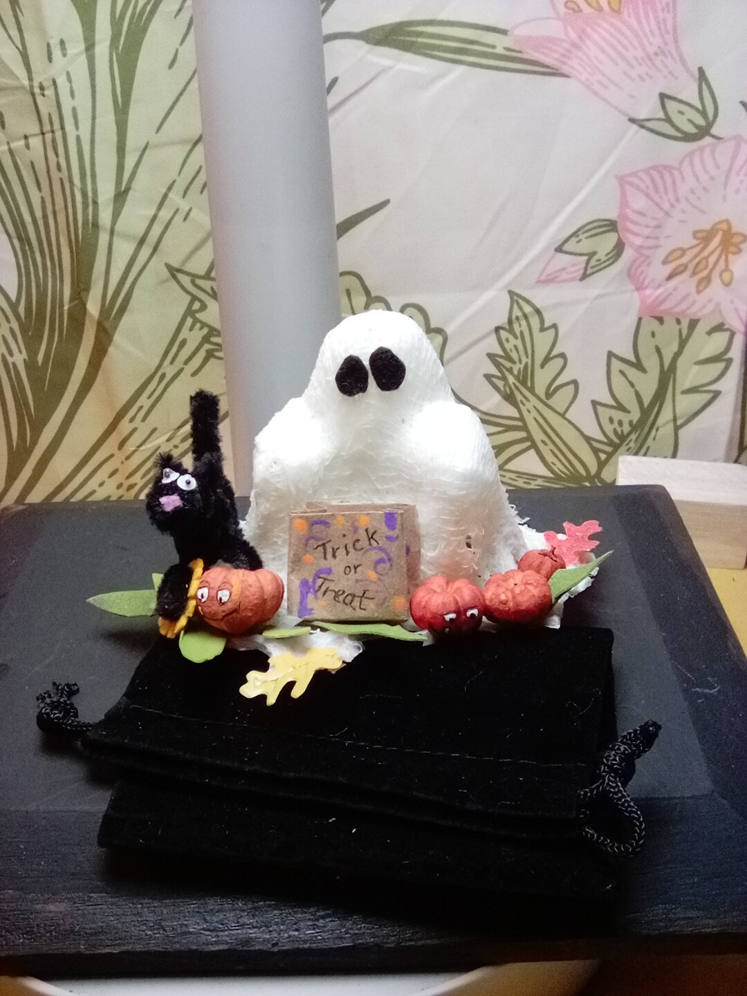 Floral, Fabric Stiffened Cheese Cloth Ghost, Black Cat and Jack-o ...
