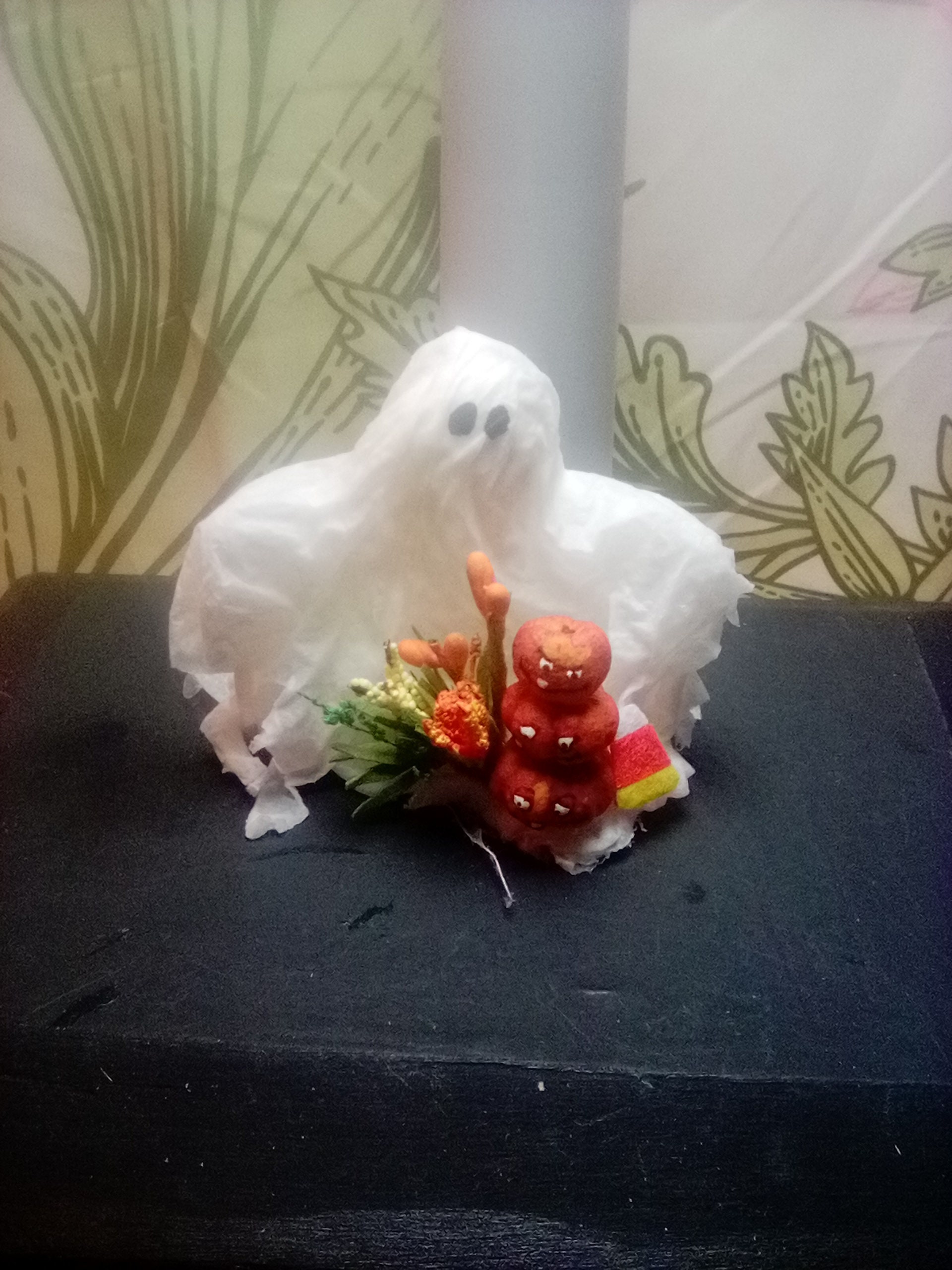 Floral, Tiny Paper Mache Ghost and Jack-o'lanterns Halloween ...