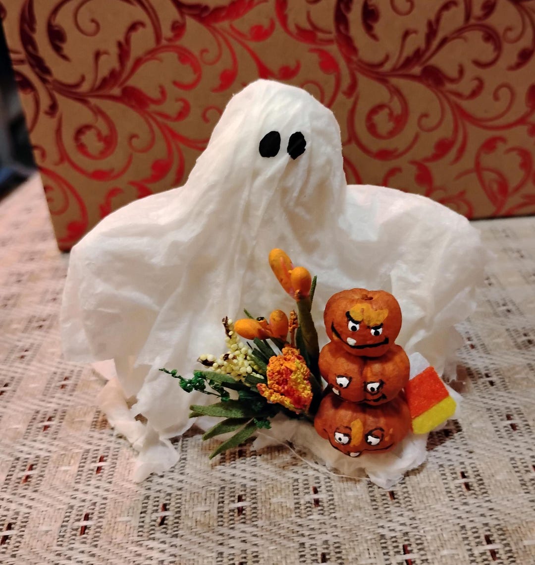 Halloween Floral, Tiny Paper Mache Ghost and Jack-o'lanterns Halloween ...