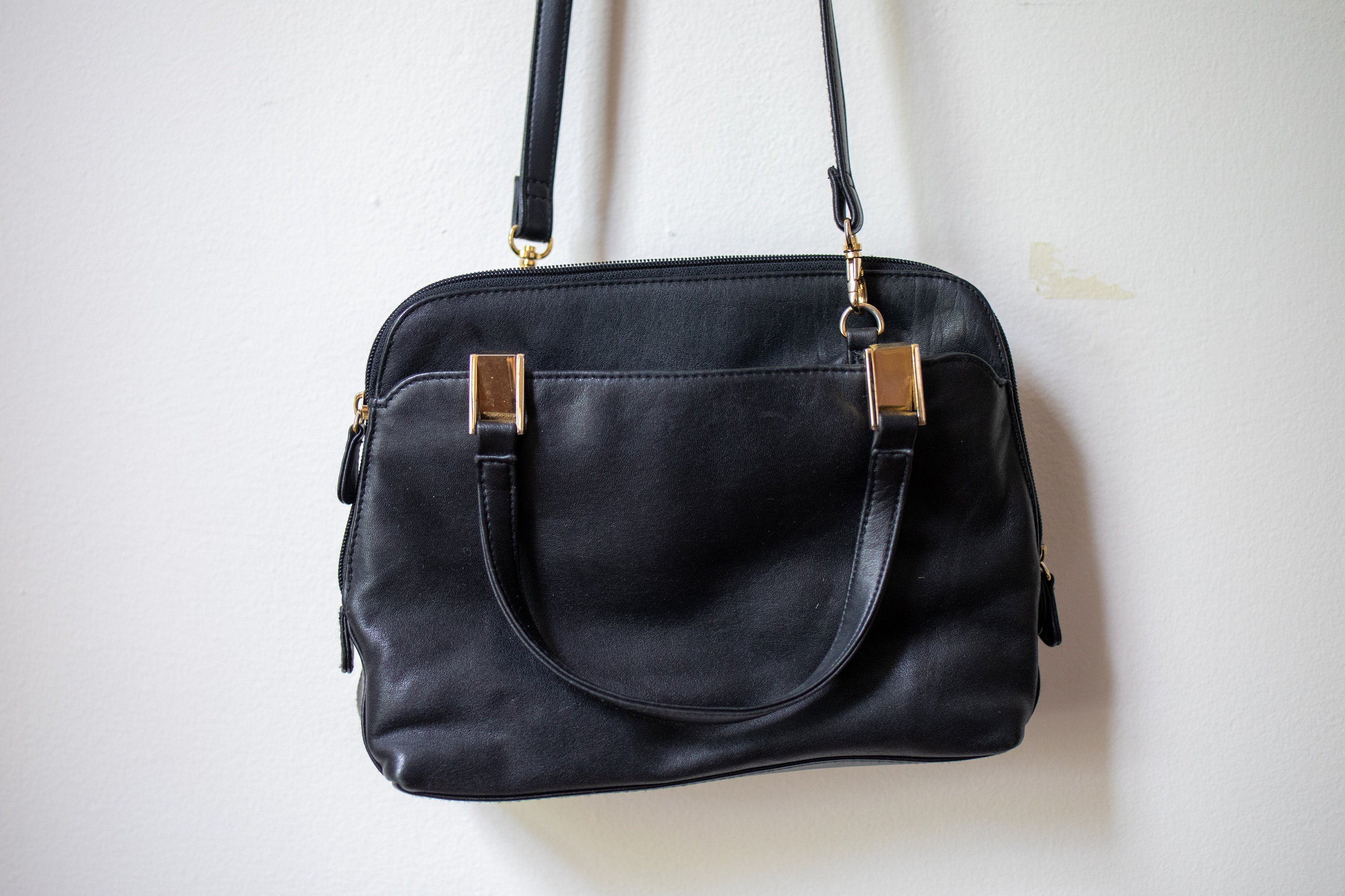 Jennifer Moore Black and Gold Purse With Crossover Latch Strap - Etsy