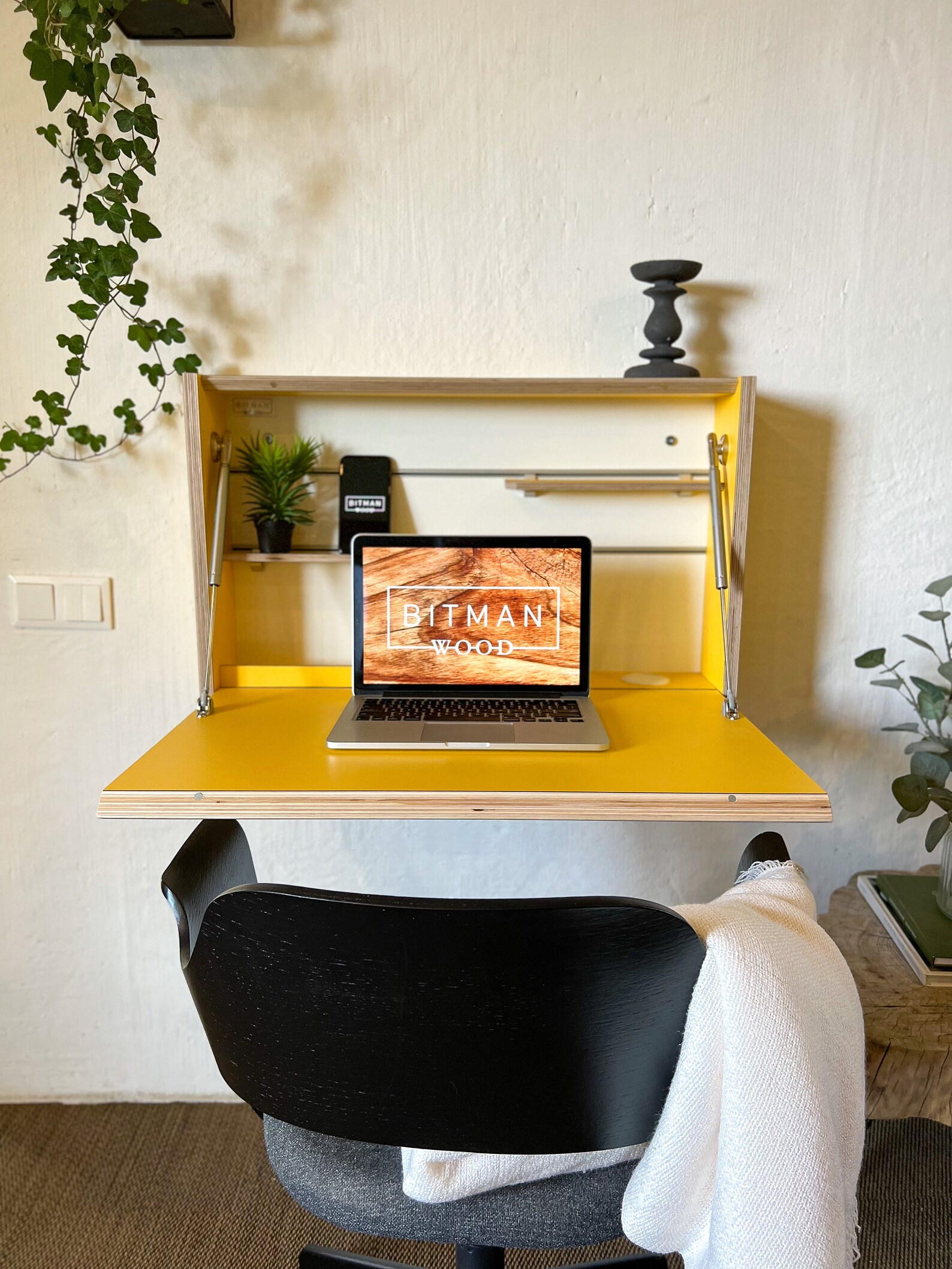 ORIGINAL FOLDING DESK• -curry Yellow- Study Desk Wall Mounted Folding ...