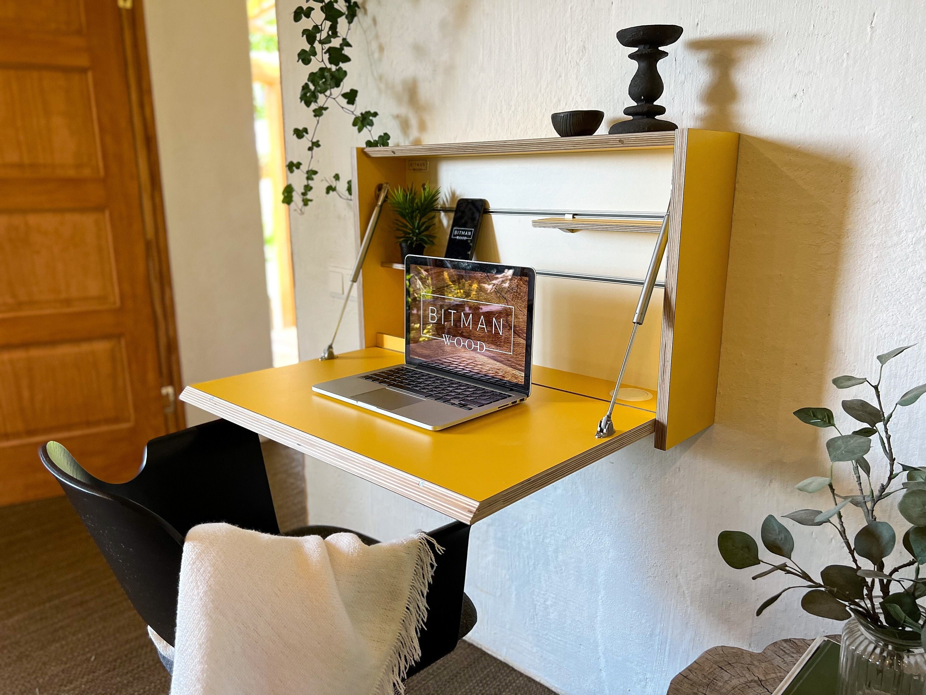 ORIGINAL FOLDING DESK• -curry Yellow- Study Desk Wall Mounted Folding ...