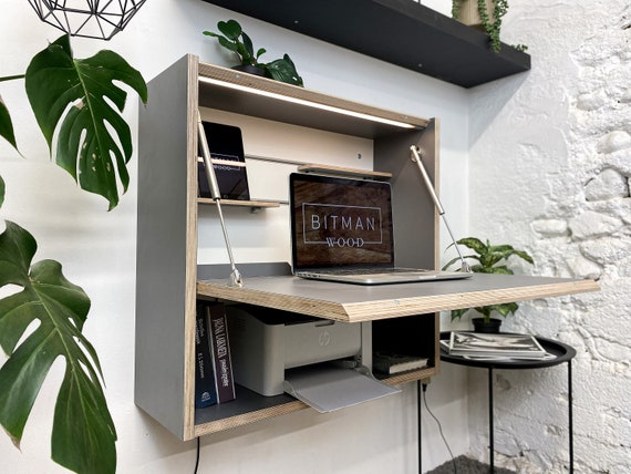 Office Desk Wall Mount Desk Secretary Desk Folding Desk Work Space Modern Home Office Space Saving Desk Plywood Table Tiny House Furniture Etsy