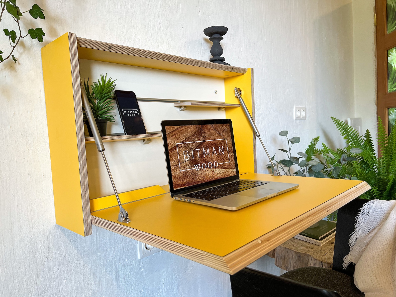ORIGINAL FOLDING DESK• -curry Yellow- Study Desk Wall Mounted Folding ...