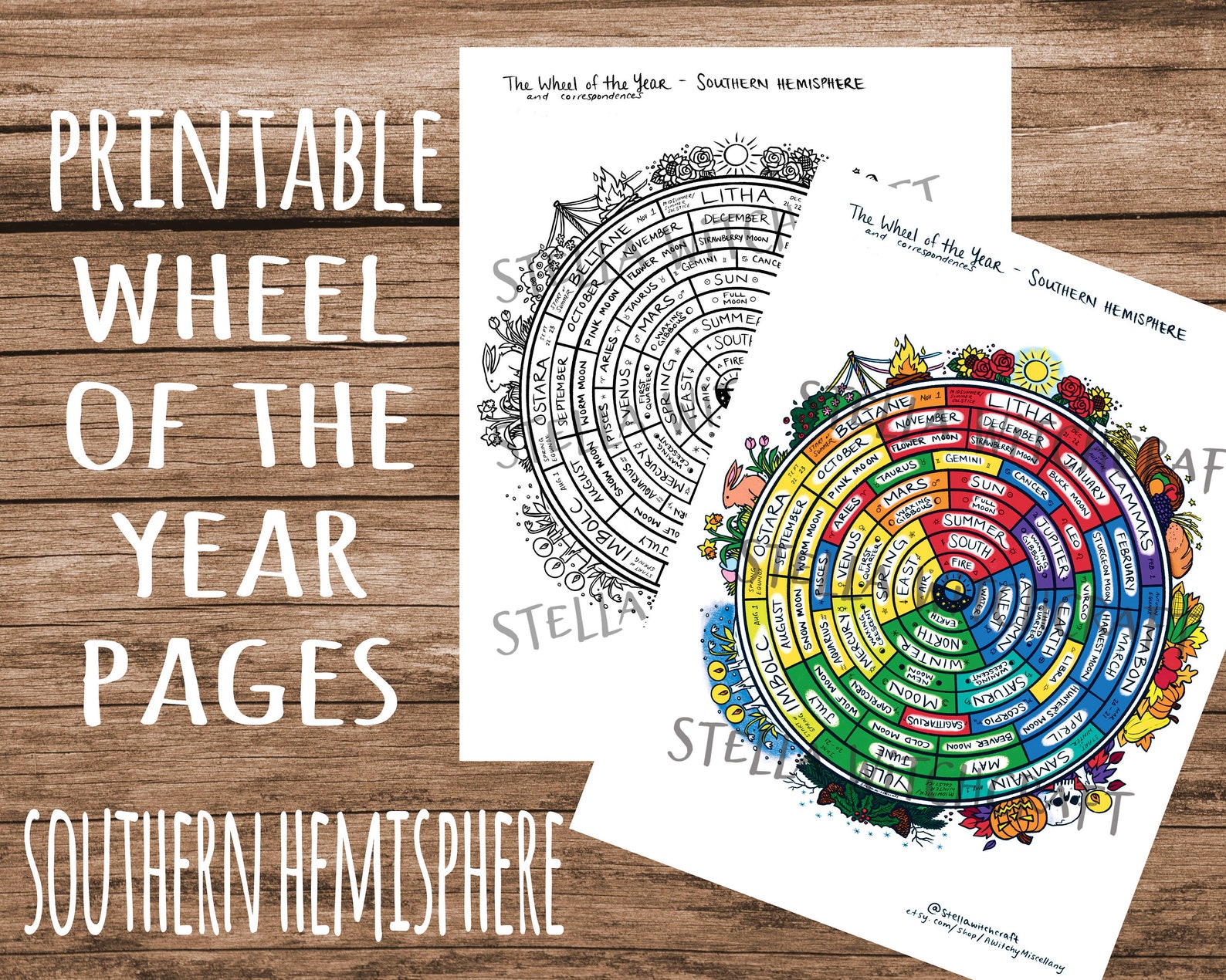 Southern Hemisphere Printable Wheel of the Year Grimoire and Coloring ...