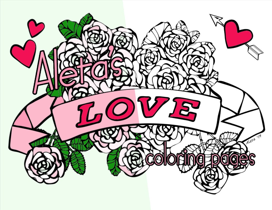 LOVE Collection by Aleta, Five Printable Coloring Pages, Instant ...