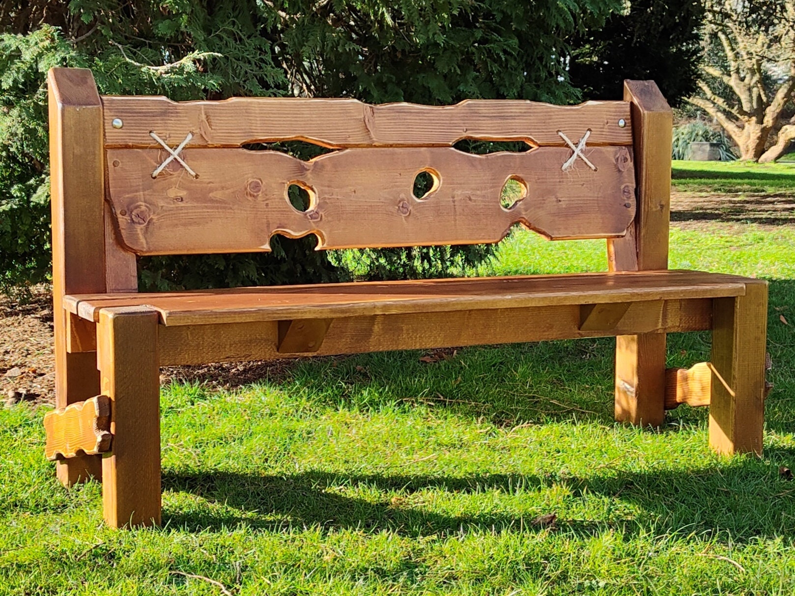 Rustic oak benches outdoor store