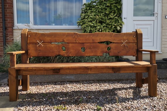 Large Garden Bench Solid Wood Dark Oak Stained Outdoor | Etsy UK