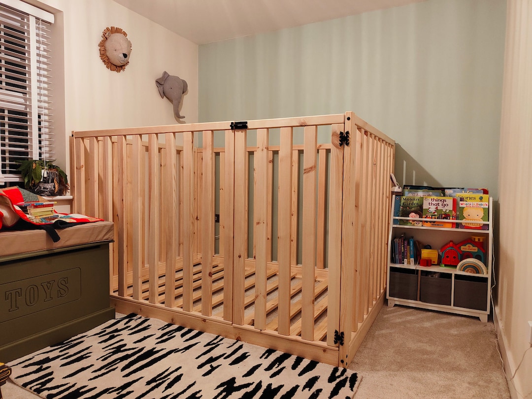 Floor Bed With Safety Rails and Slats, Handmade Toddler Bed With Extra ...