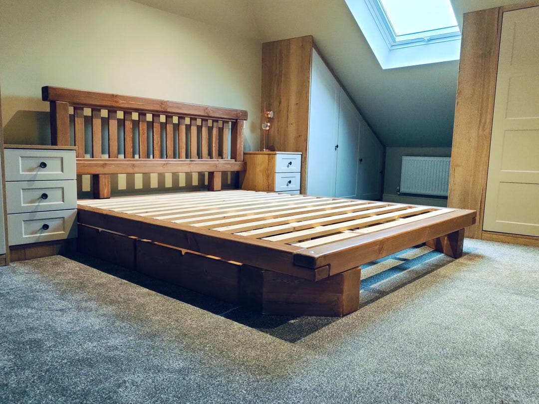 Farmhouse Bed Frame - Rustic Platform Bed, Handmade Low Profile Bed, Rustic Style, Eco-friendly ...