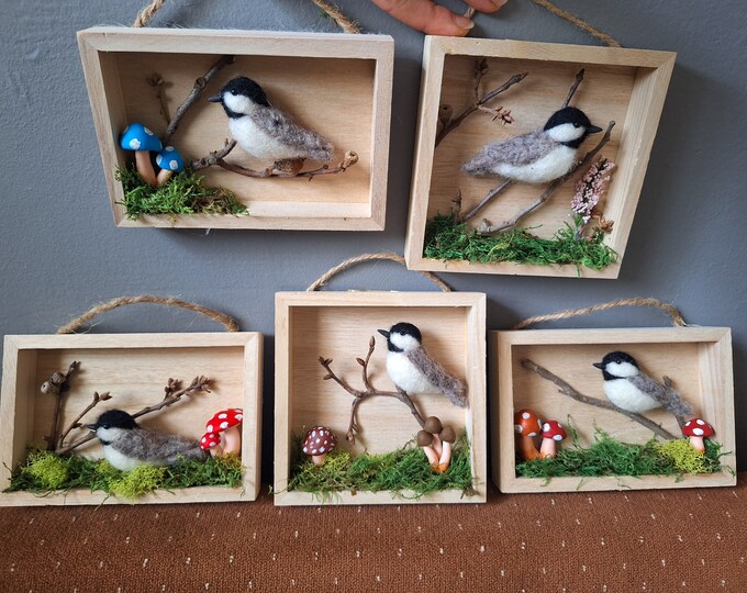 Needle Felted Bird Shadowbox. Realistic Birds. Felted Birds Decorations ...