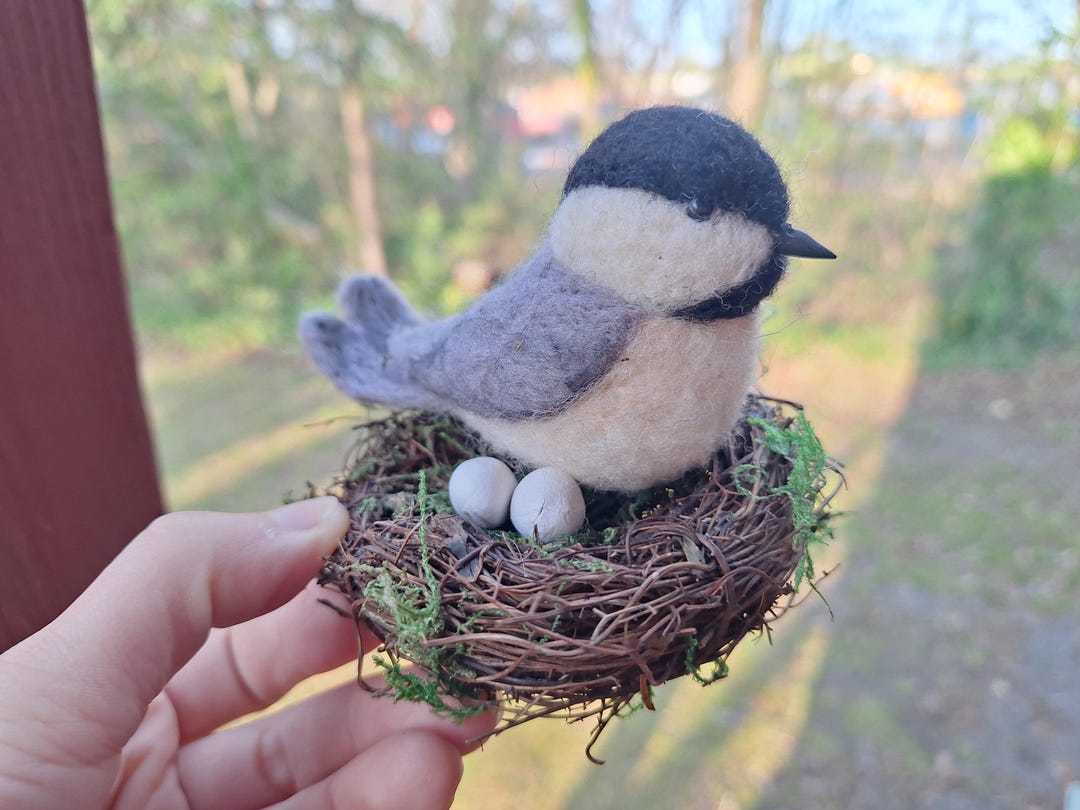 Needle Felted Chickadee in Nest. Realistic Bird. Felted Bird ...