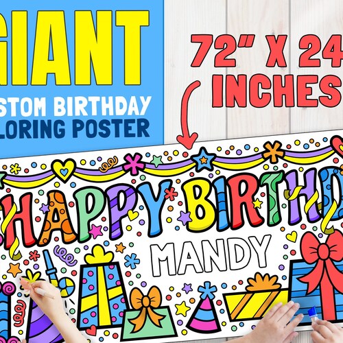 Kids BIRTHDAY BANNER COLORING Poster Custom Tablecloth - Etsy