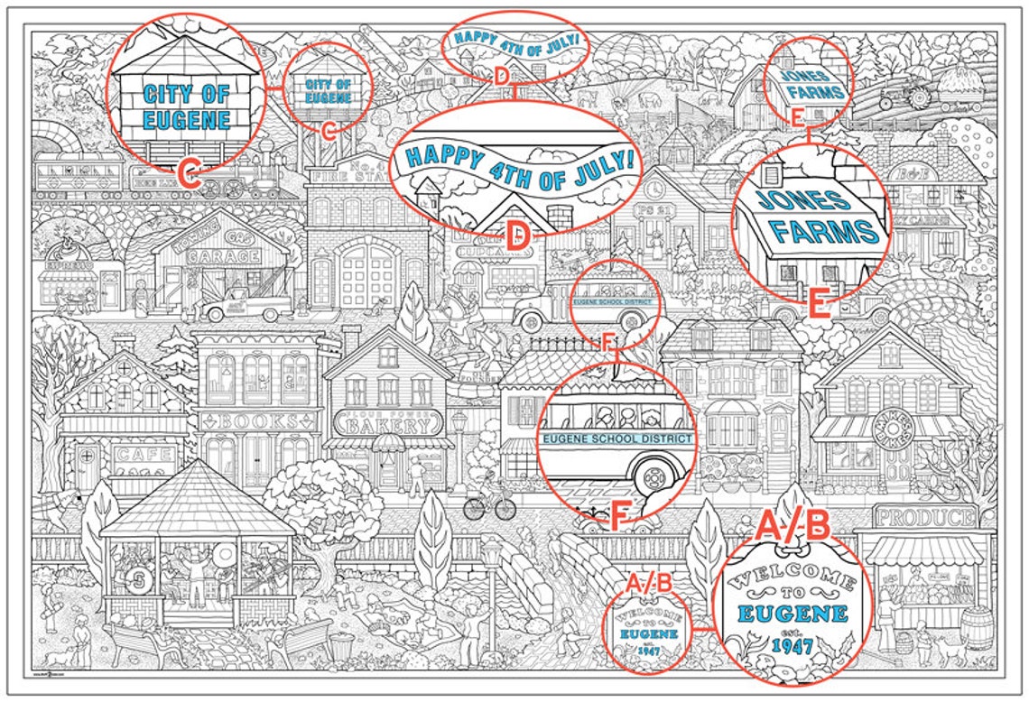 Personalize Your Own Town and Just Add Color Giant Coloring - Etsy