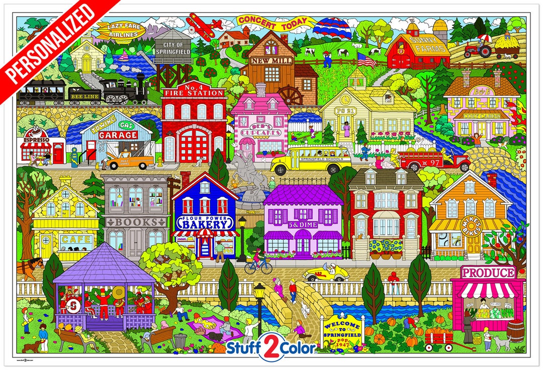 Personalize Your Own Town and Just Add Color - Giant Coloring Poster - Etsy
