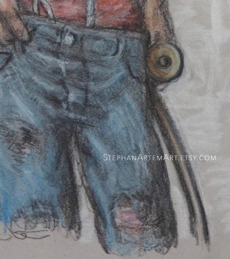 Sagging is an original pastel drawing of muscular blond young | Etsy