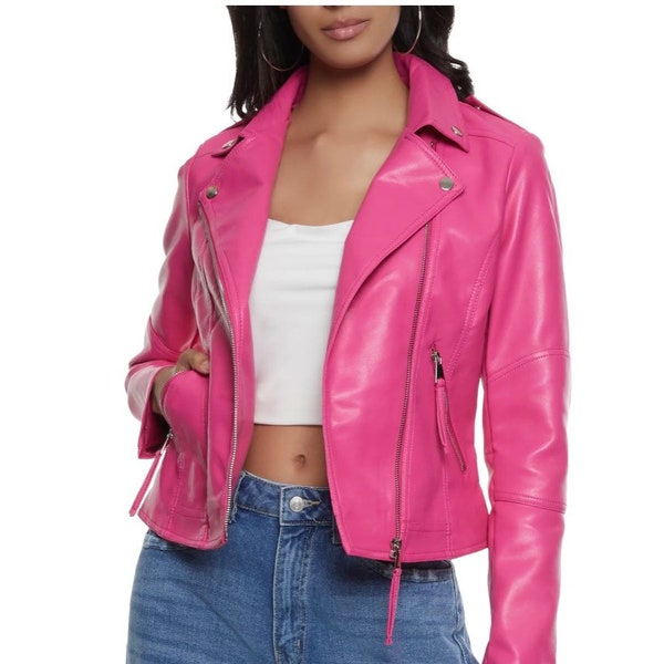 Pink Leather Jacket - Etsy