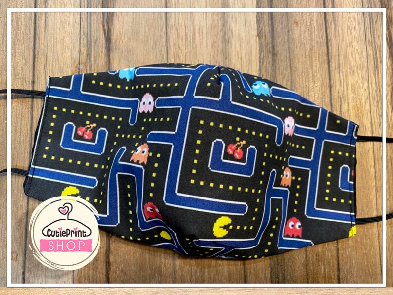 Pacman Pac Man Face Mask double sided black | Etsy