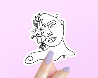 Continuous Line Art Decal Sticker Face Line Art Feminist Stickers ...