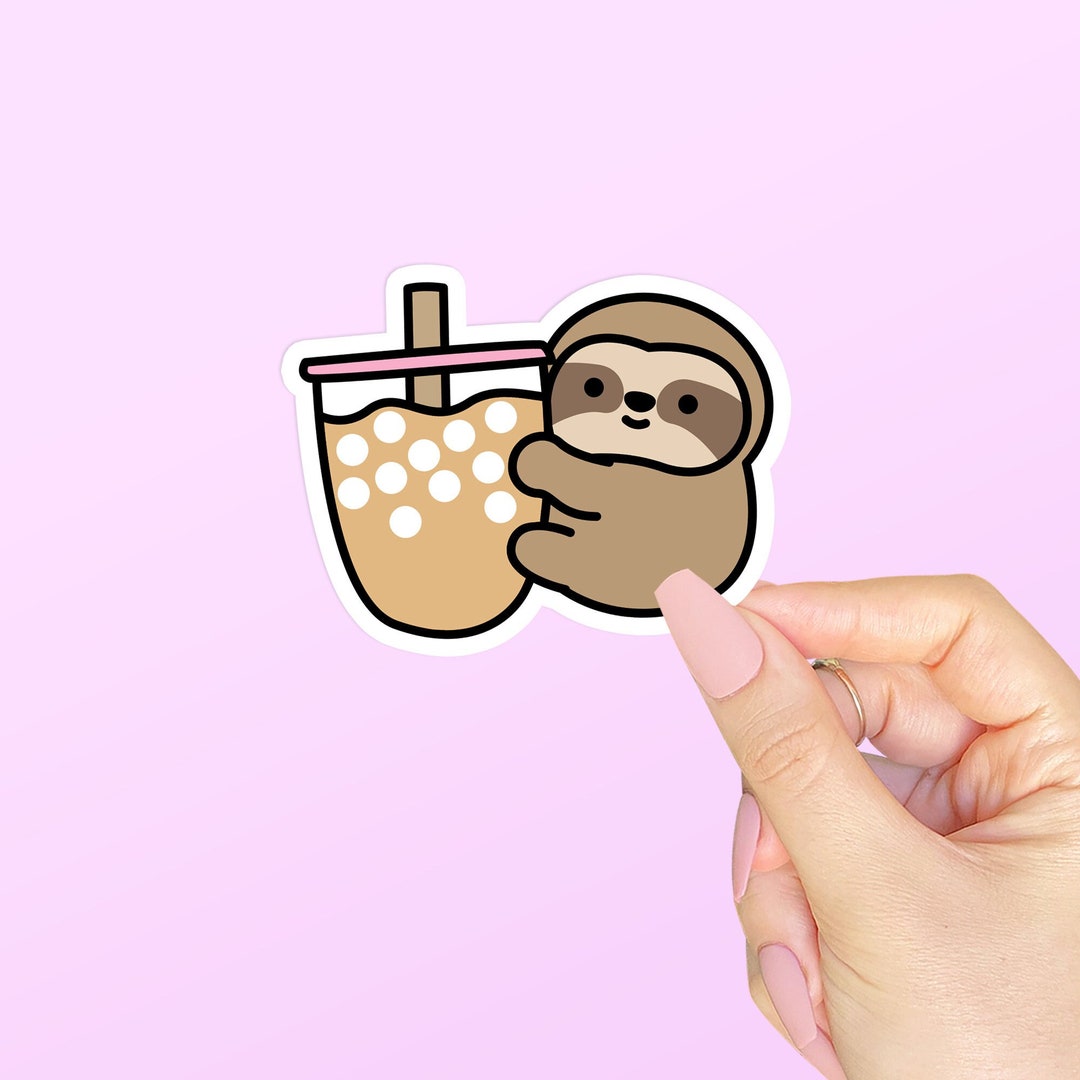 Iced Coffee Sloth Sticker, Funny Coffee Stickers, Kawaii Sloth Decal ...