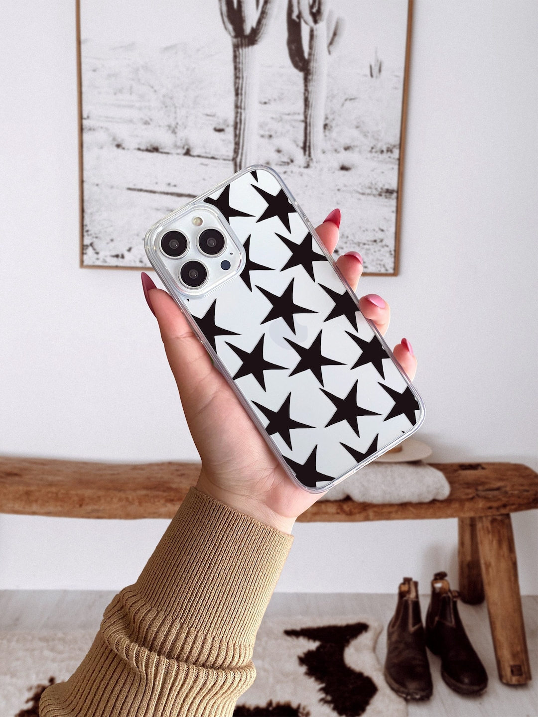 Black Stars Phone Case, Clear Aesthetic Star Pattern Phone Case, iPhone ...