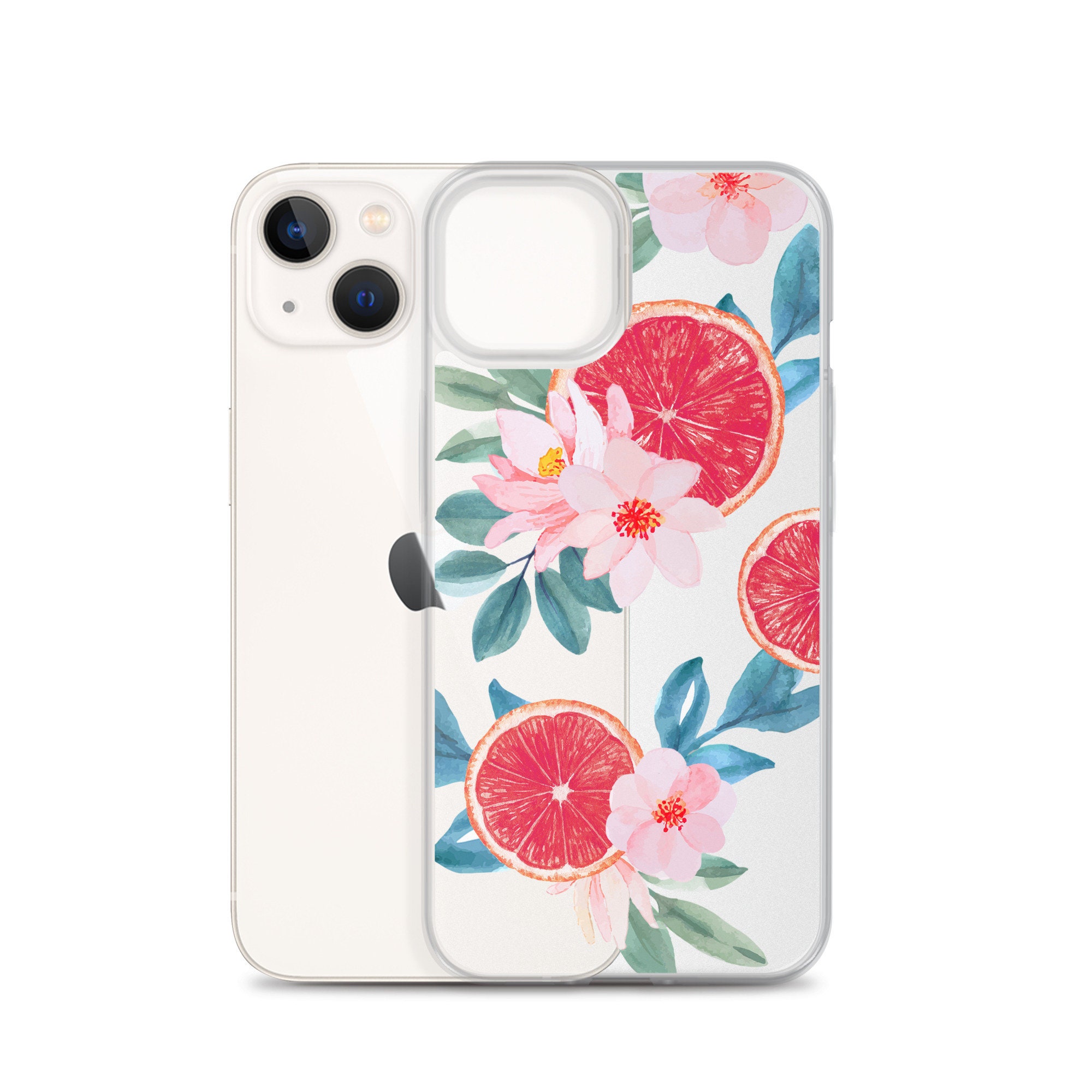 Clear Pink Floral Iphone 13 Pro Case Grapefruit Citrus Phone | Etsy