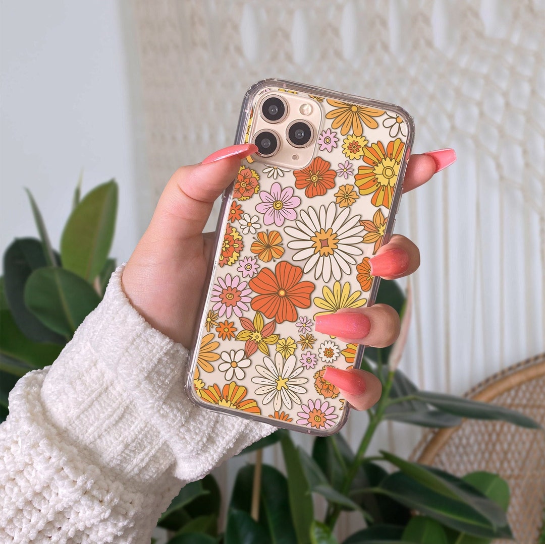 Vintage Flower Pattern Phone Case, Retro Groovy Hippie Aesthetic Phone ...